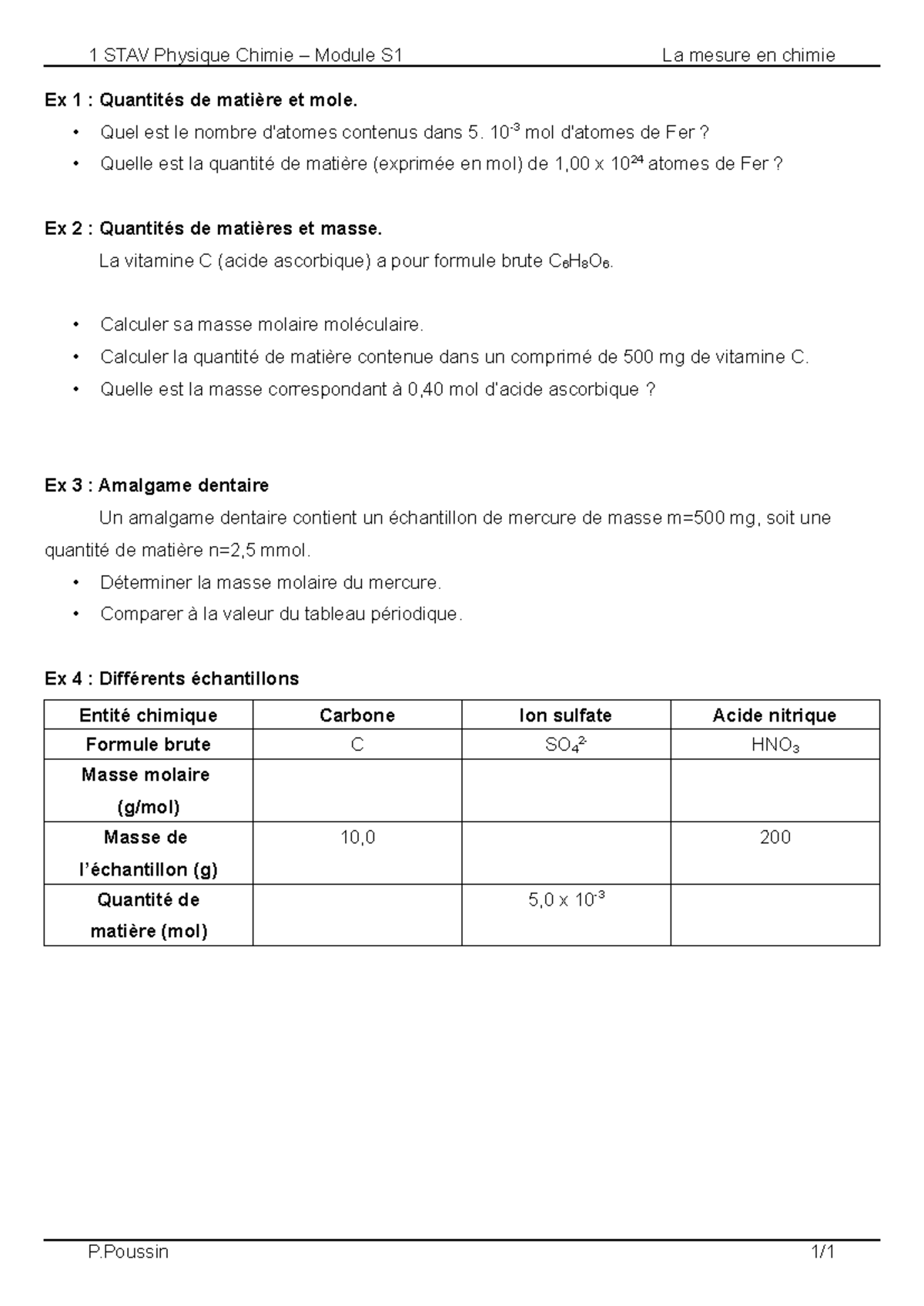 Exercices mesure en chimie-web - 1 STAV Physique Chimie – Module S1 La ...