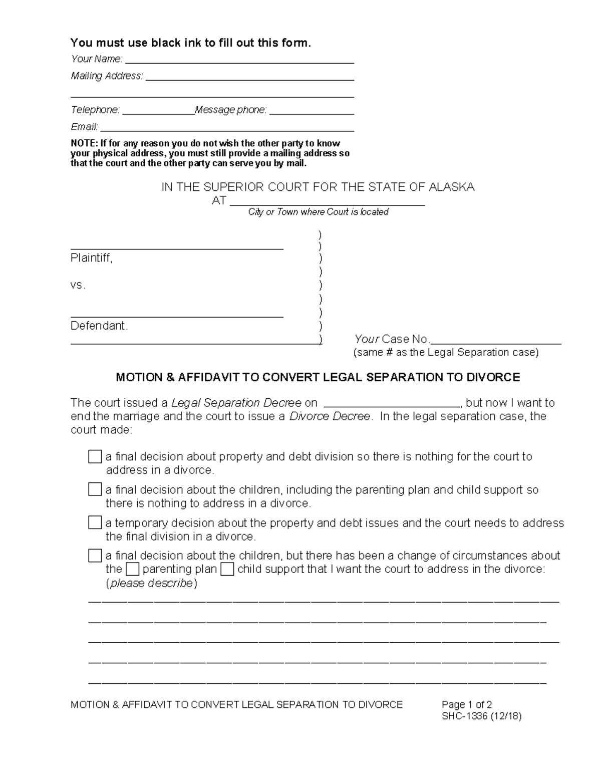 Shc-1336 - Essay. - You must use black ink to fill out this form. Your ...