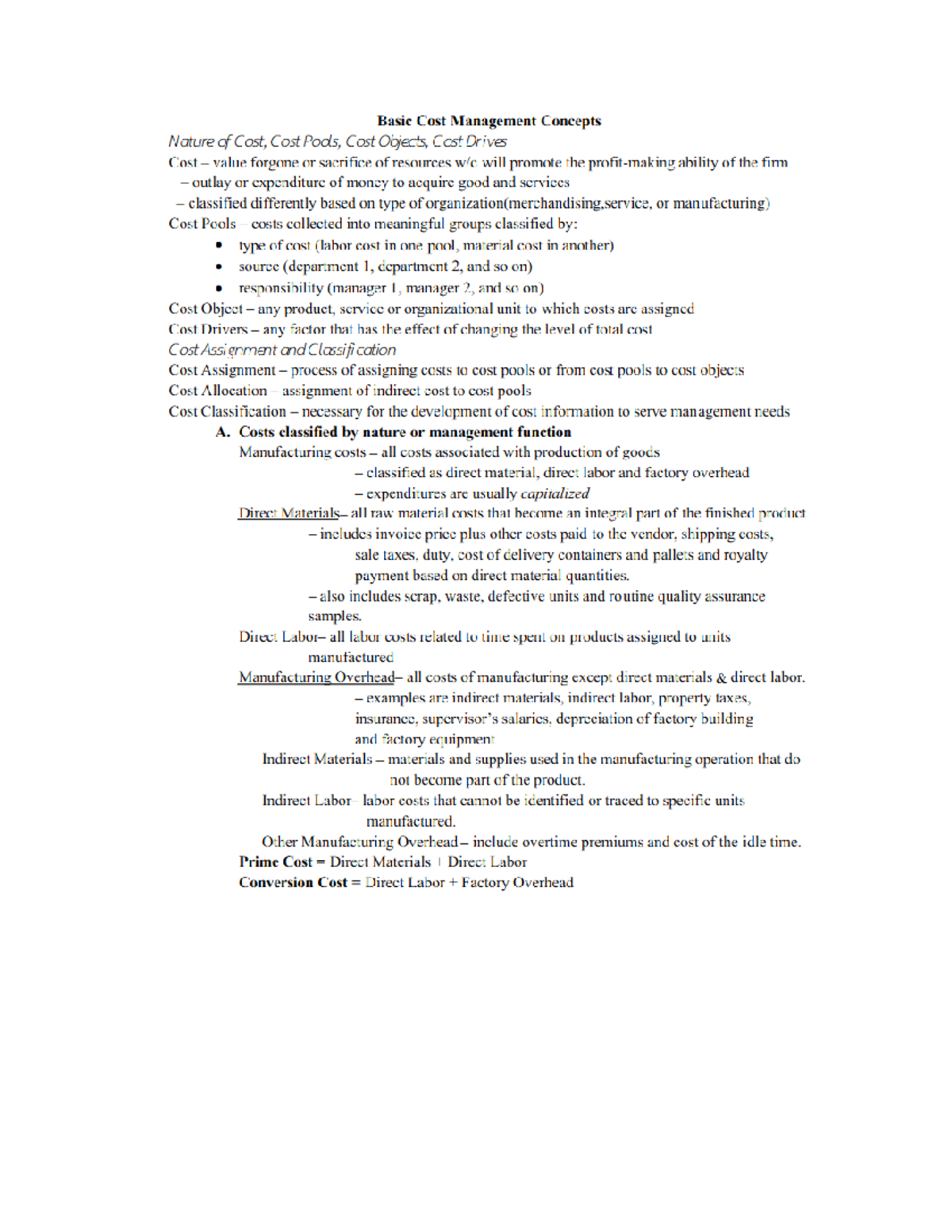 Basic Cost Management Concept Reviewer - Basic Cost Management Concepts ...