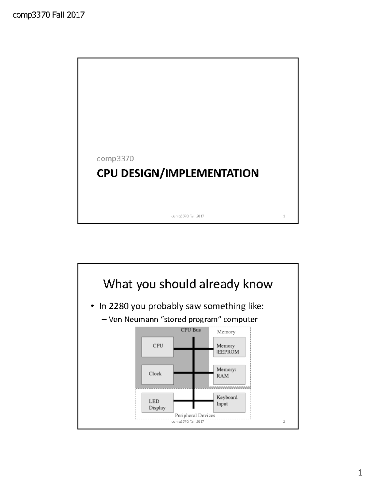 03-CPU 2up - Lecture notes 3 - comp3370 Fall 2017 comp3370 CPU DESIGN ...
