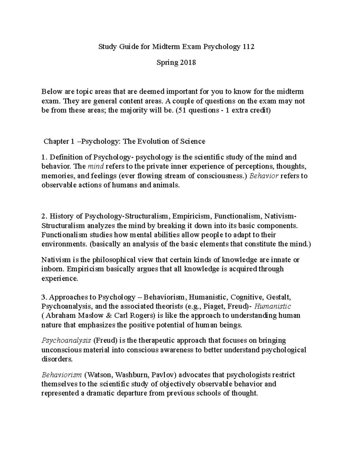 PSY 112 Midterm Review - Study Guide for Midterm Exam Psychology 112 ...