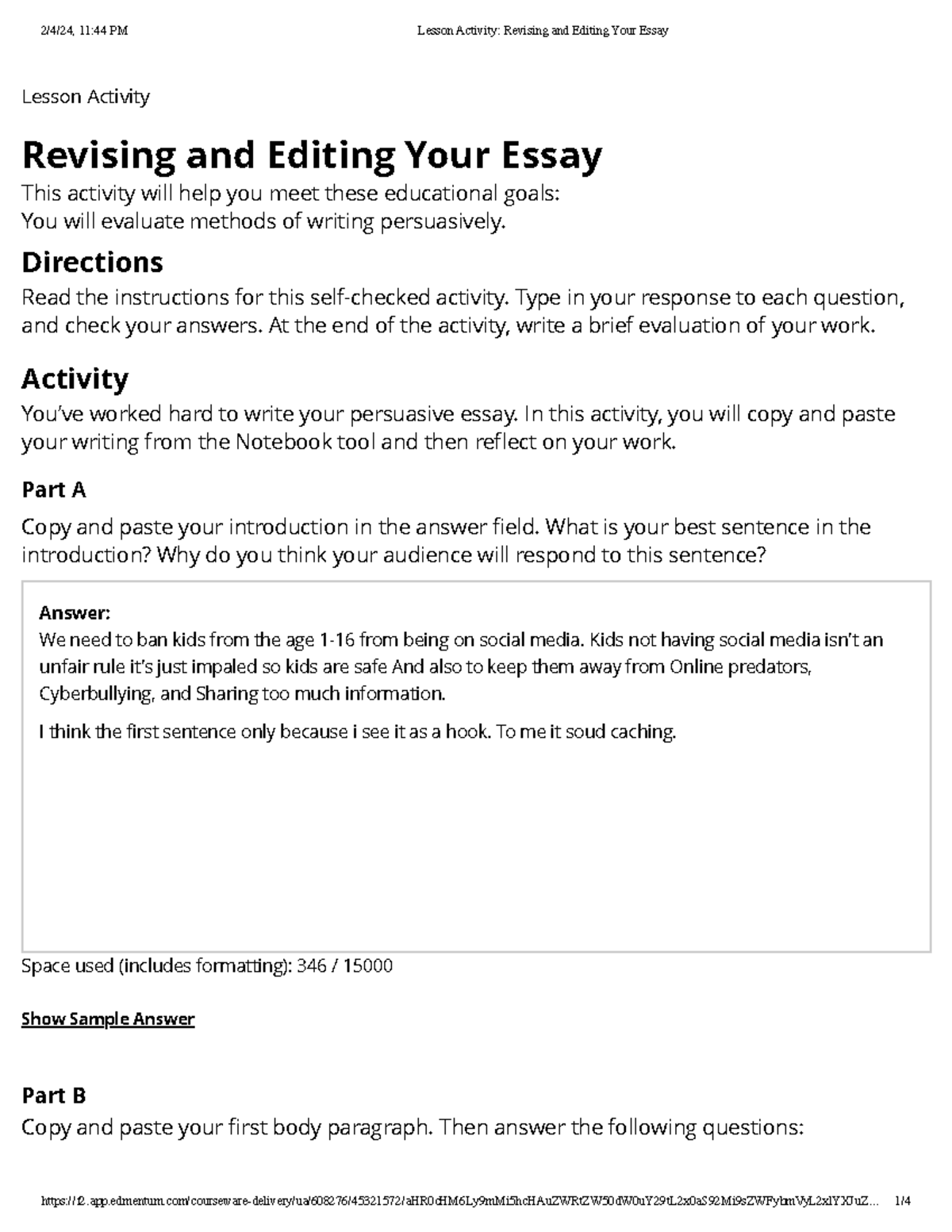 Writing Persuasively Tutorial - Lesson Activity Revising and Editing ...