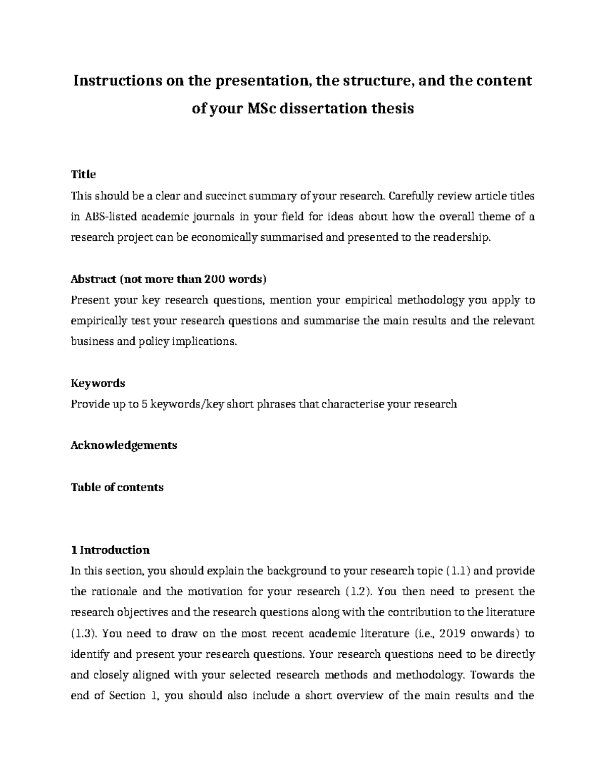 MSc Dissertation thesis-Presentation, Structure, and Content ...