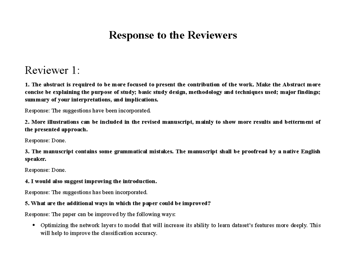 Response to the Reviewers - Response to the Reviewers Reviewer 1: 1 ...