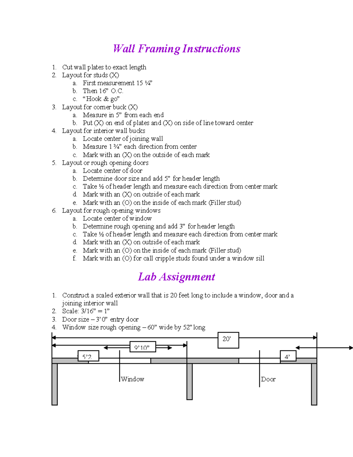 Wall Framing Instructions - Cut wall plates to exact length 2. Layout ...