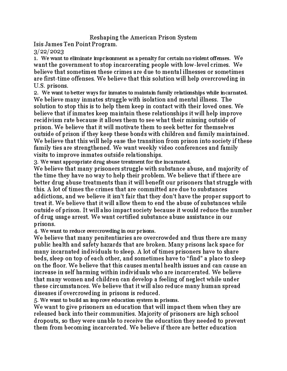 10 point program - black panther party. - Reshaping the American Prison ...