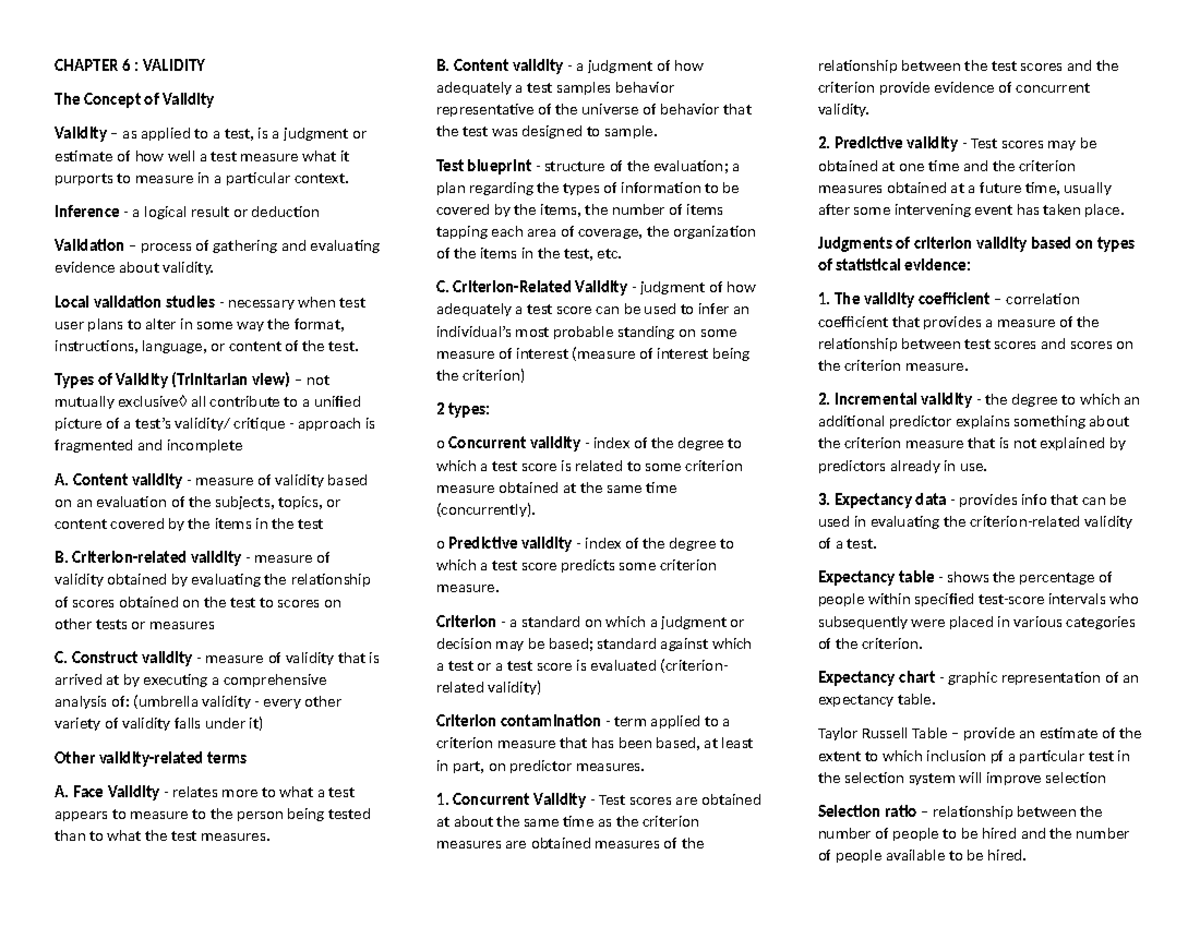Chapter 6 Validity - Can help you with your review - CHAPTER 6 ...