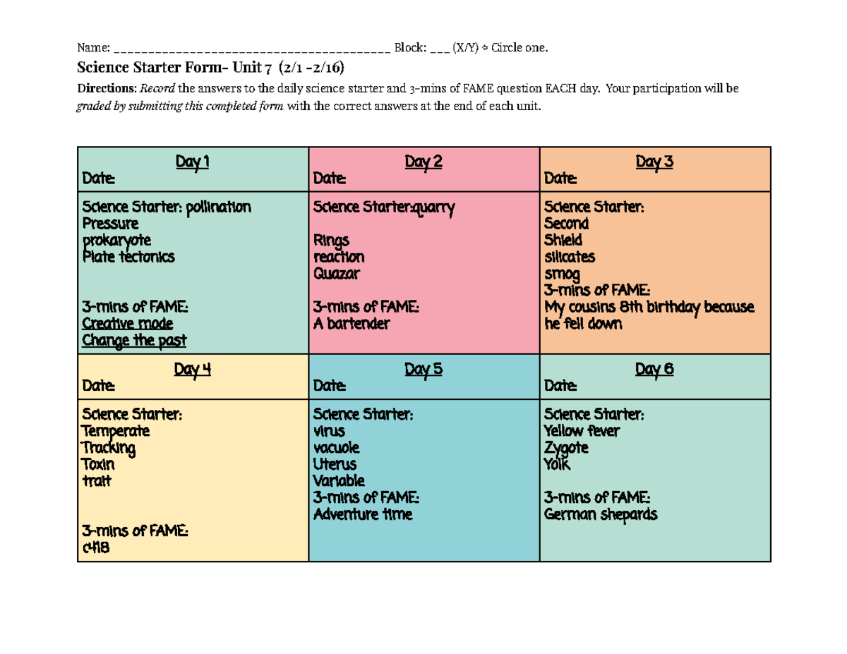 Copy of Unit 7- Science Startera - Name ...