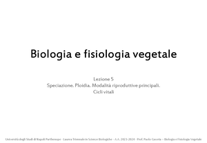 Lezione 6 - .............. - LEZIONE 6 Biologia e fisiologia vegetale ...