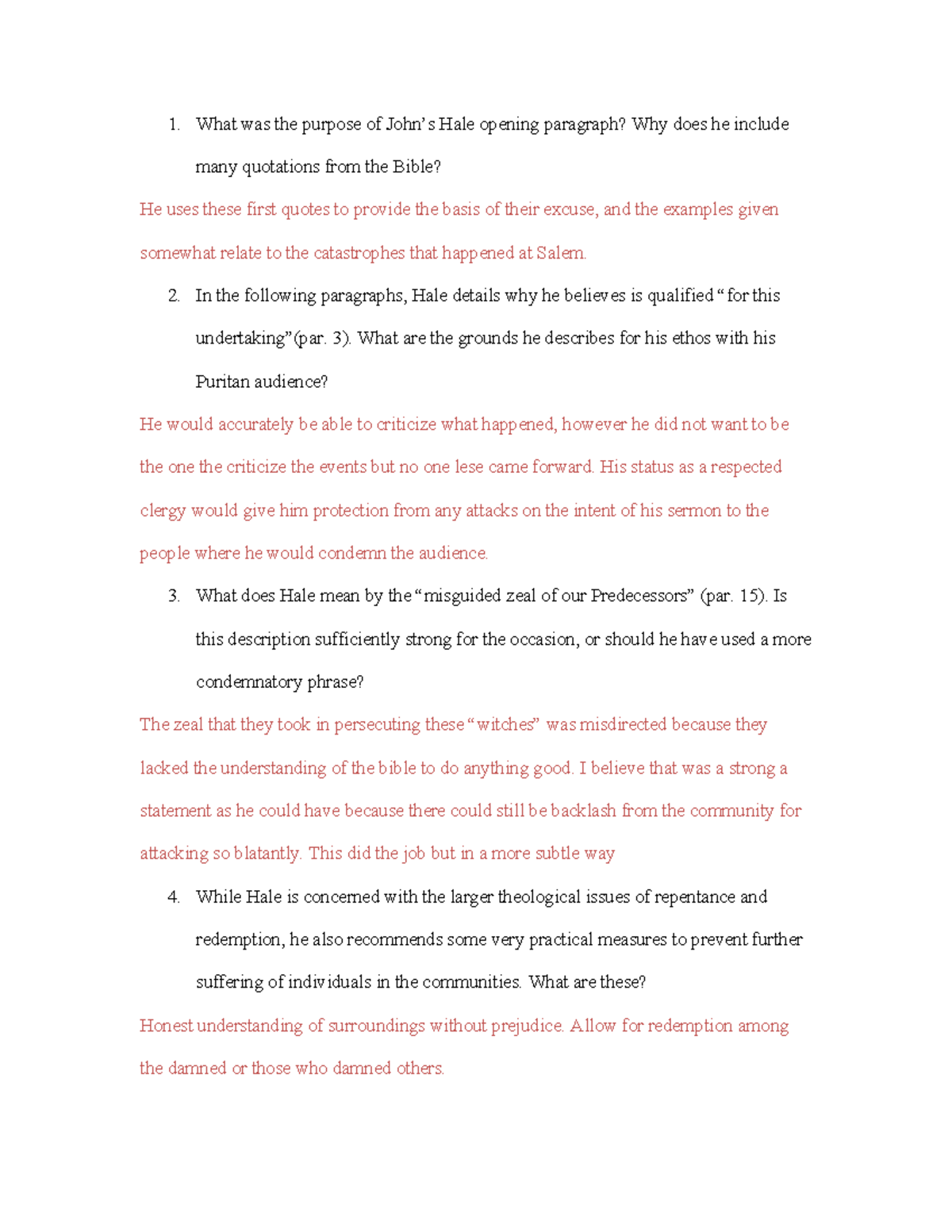 Hale text questions - What was the purpose of John’s Hale opening ...