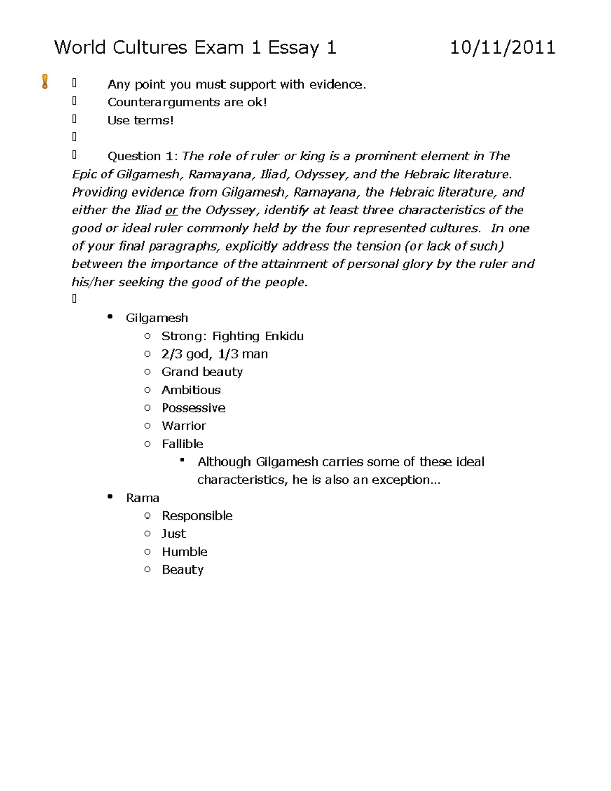 World Cultures Exam 1 Essay Outlines - World Cultures Exam 1 Essay 1 ...