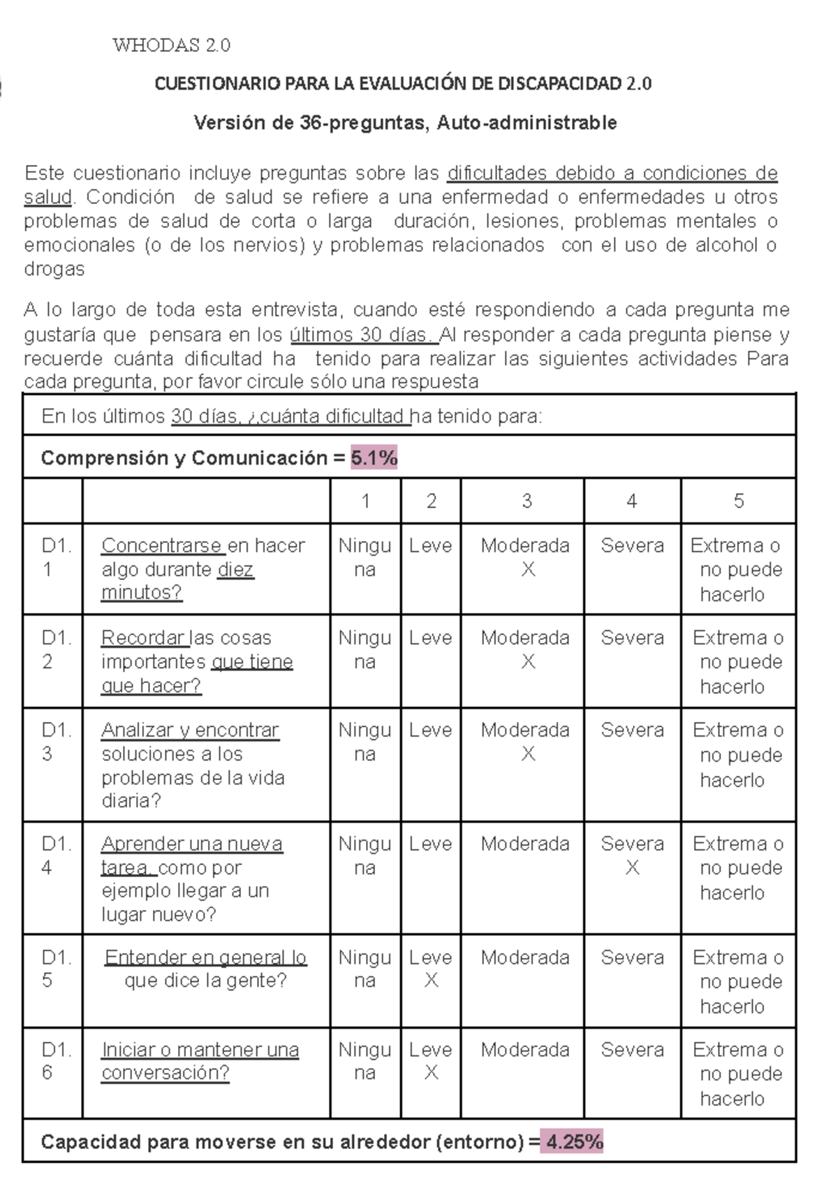 Whodas 2.0 grupo - WHODAS 2. CUESTIONARIO PARA LA EVALUACIÓN DE ...