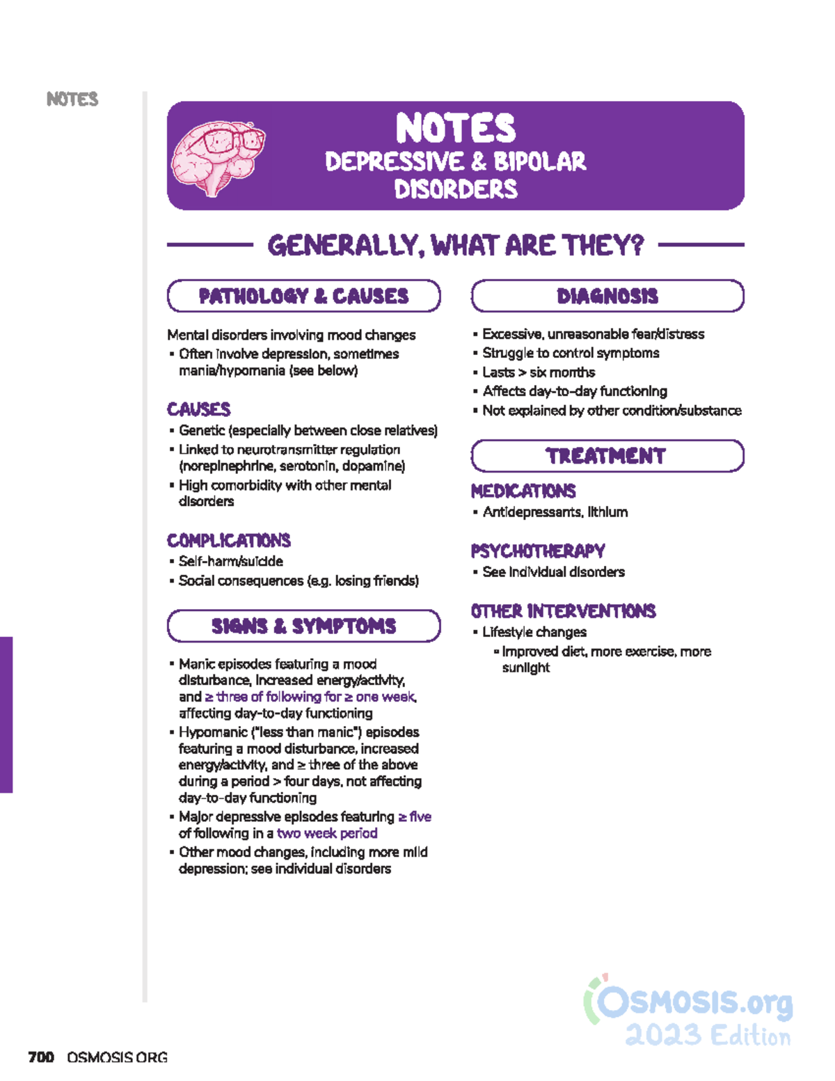 Depressive disorders Notes Diagrams & Illustrations Osmosis - NU 646 ...