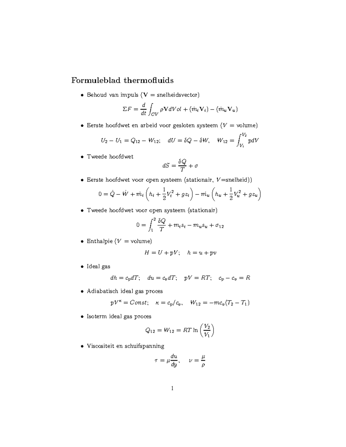 Formula Sheet thermos fl uids - Formuleblad thermofluids Behoud van ...