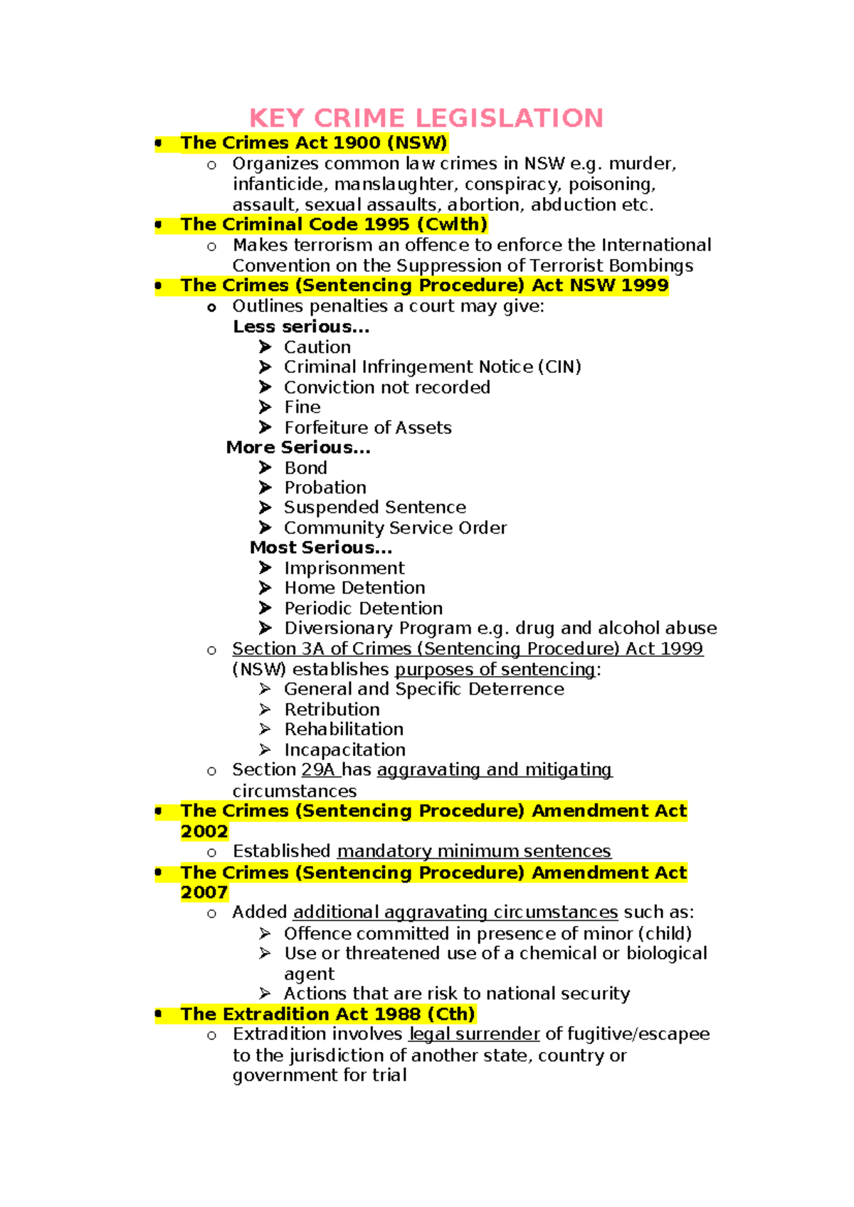 KEY Crime Legislation - KEY CRIME LEGISLATION The Crimes Act 1900 (NSW ...