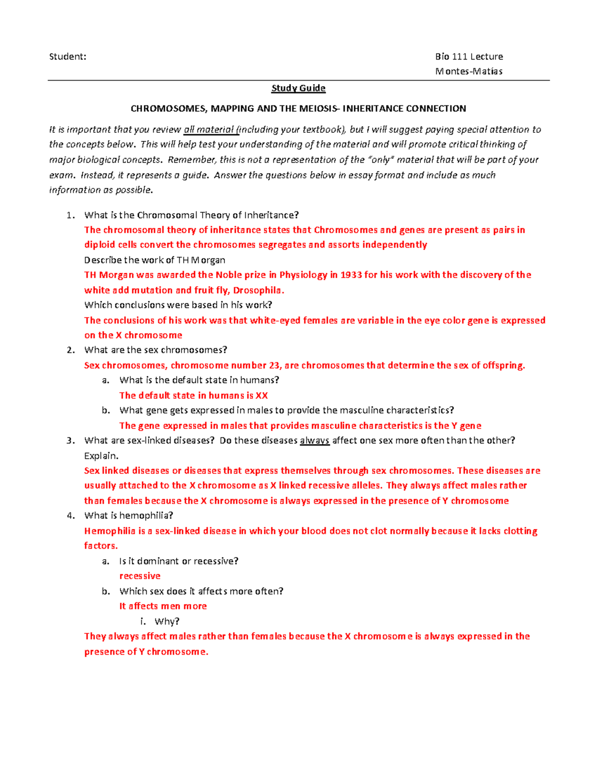 Ch 11- Supplement Study Guide - Student: Bio 111 Lecture Montes-Matías ...