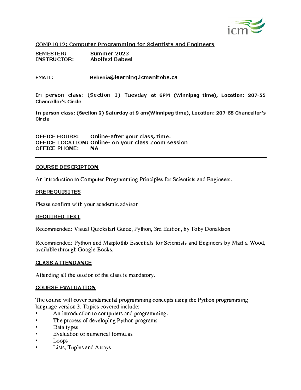 COMP1012 Babaeia SAM - assignment - COMP1012; Computer Programming for Scientists and Engineers ...