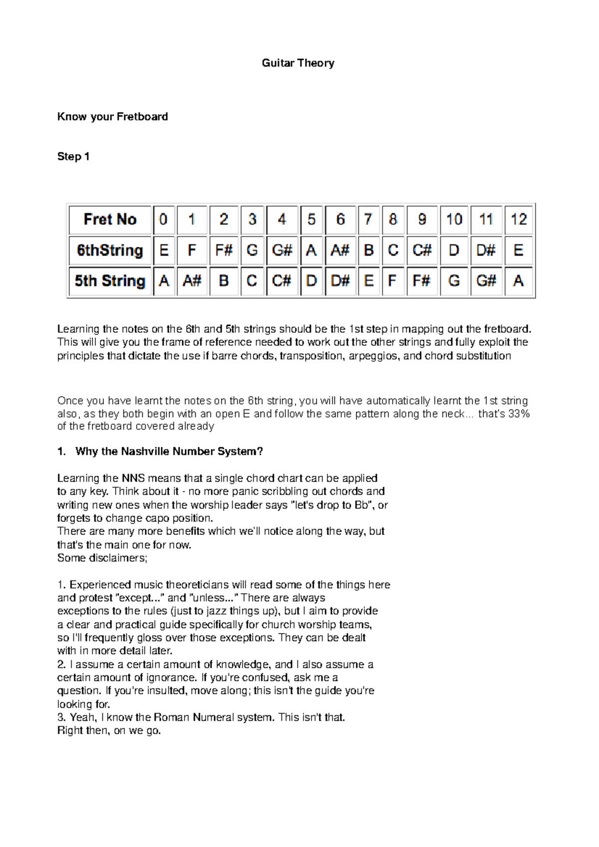 Guitar Theory - Lecture notes 1 - Guitar Theory Know your Fretboard ...