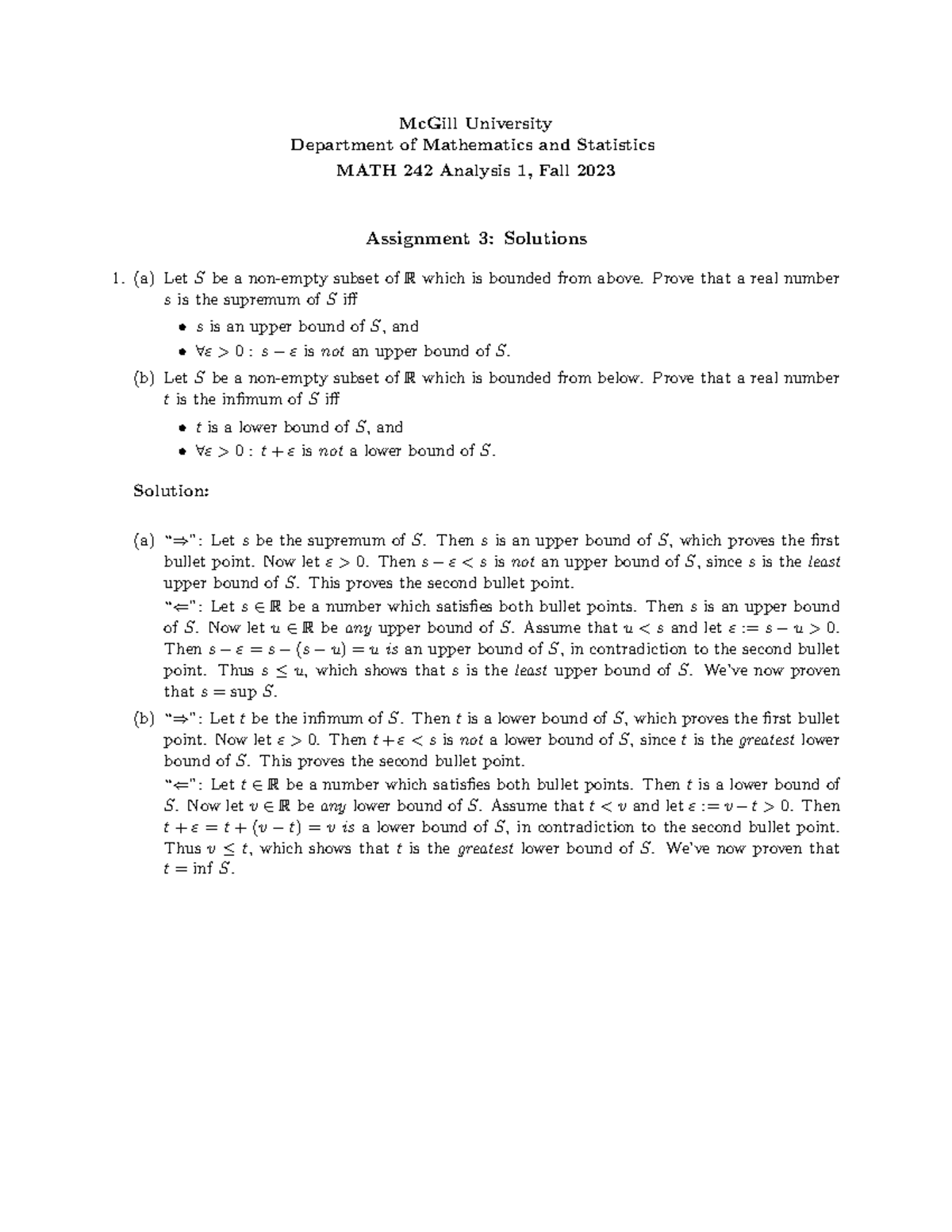 242f23ass3sol - assignment 3 solution - McGill University Department of ...