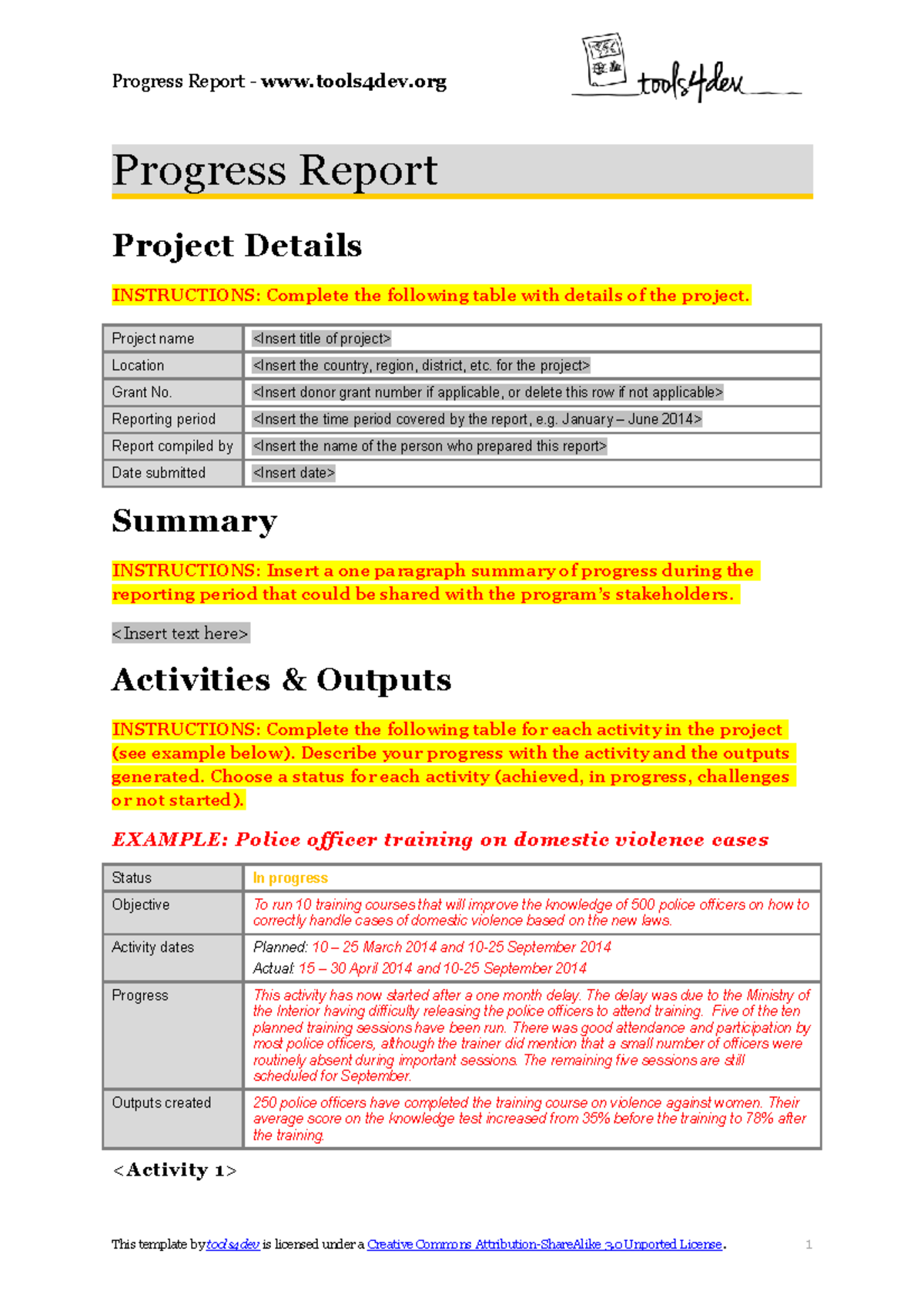 Progress-Report-Template - Progress Report Project Details INSTRUCTIONS ...