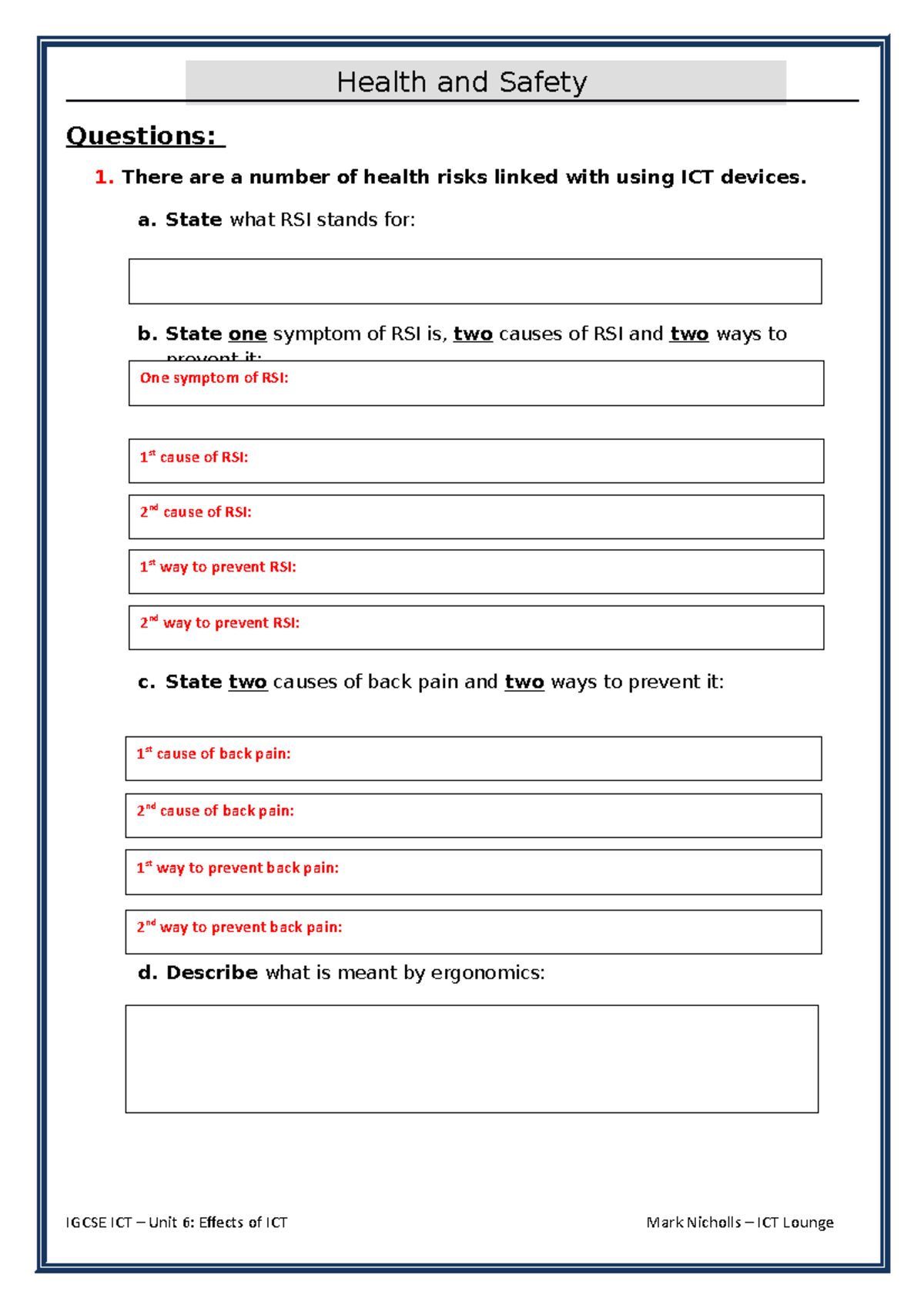 Task-5-health and safety Notes - Health and Safety Questions: 1 are a ...