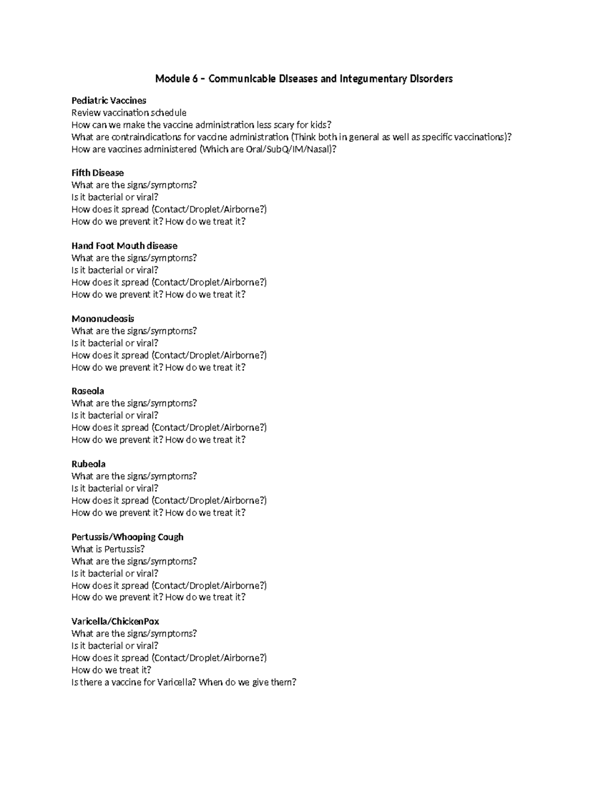 Exam 3 Study Guide - exam - Module 6 – Communicable Diseases and ...