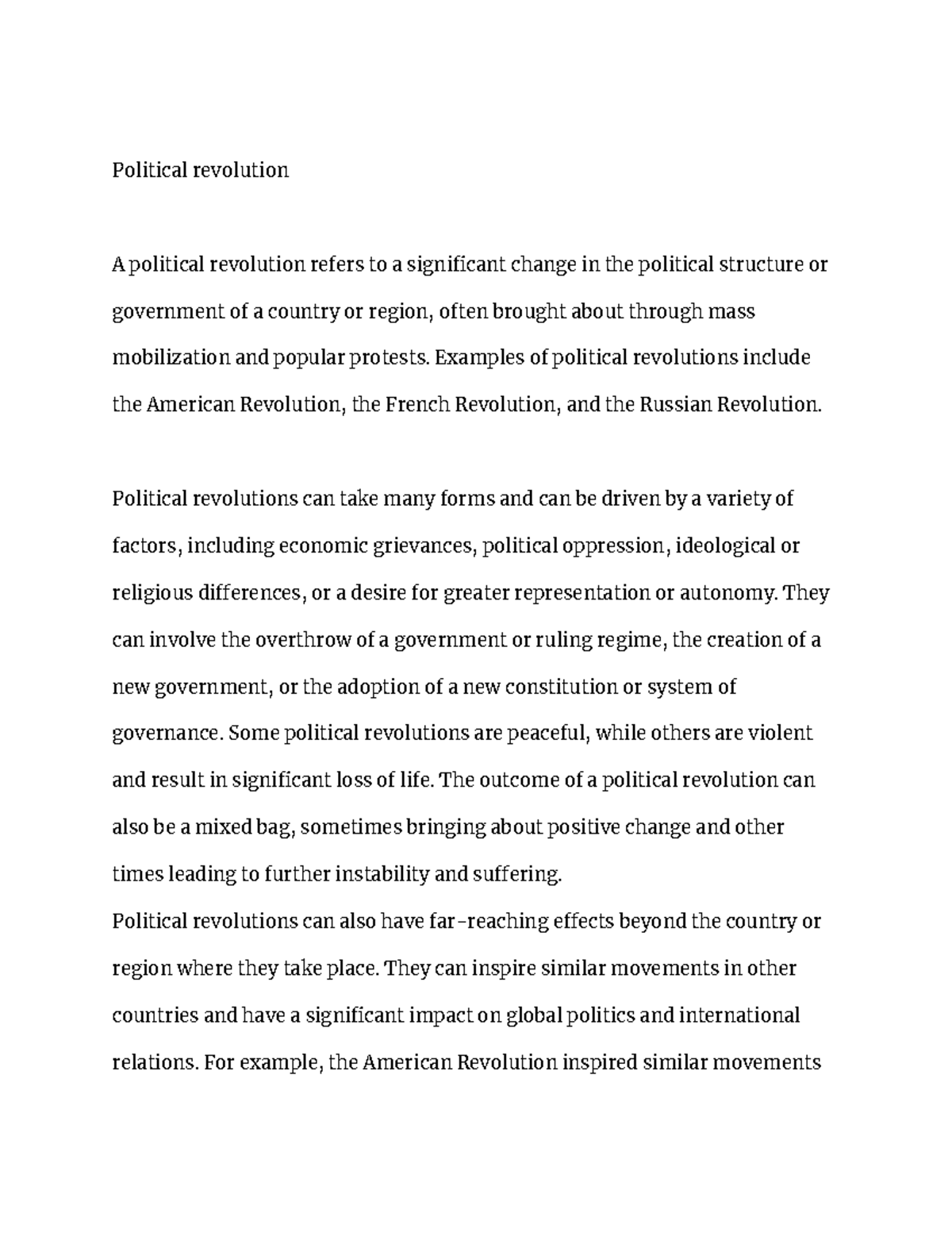 Political sciences(political revolutions) - Political revolution A ...