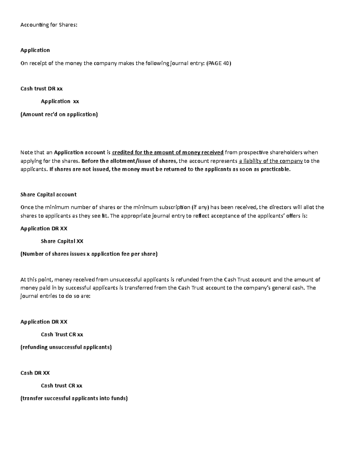 Accounting for shares - Accounting for Shares: Application On receipt ...