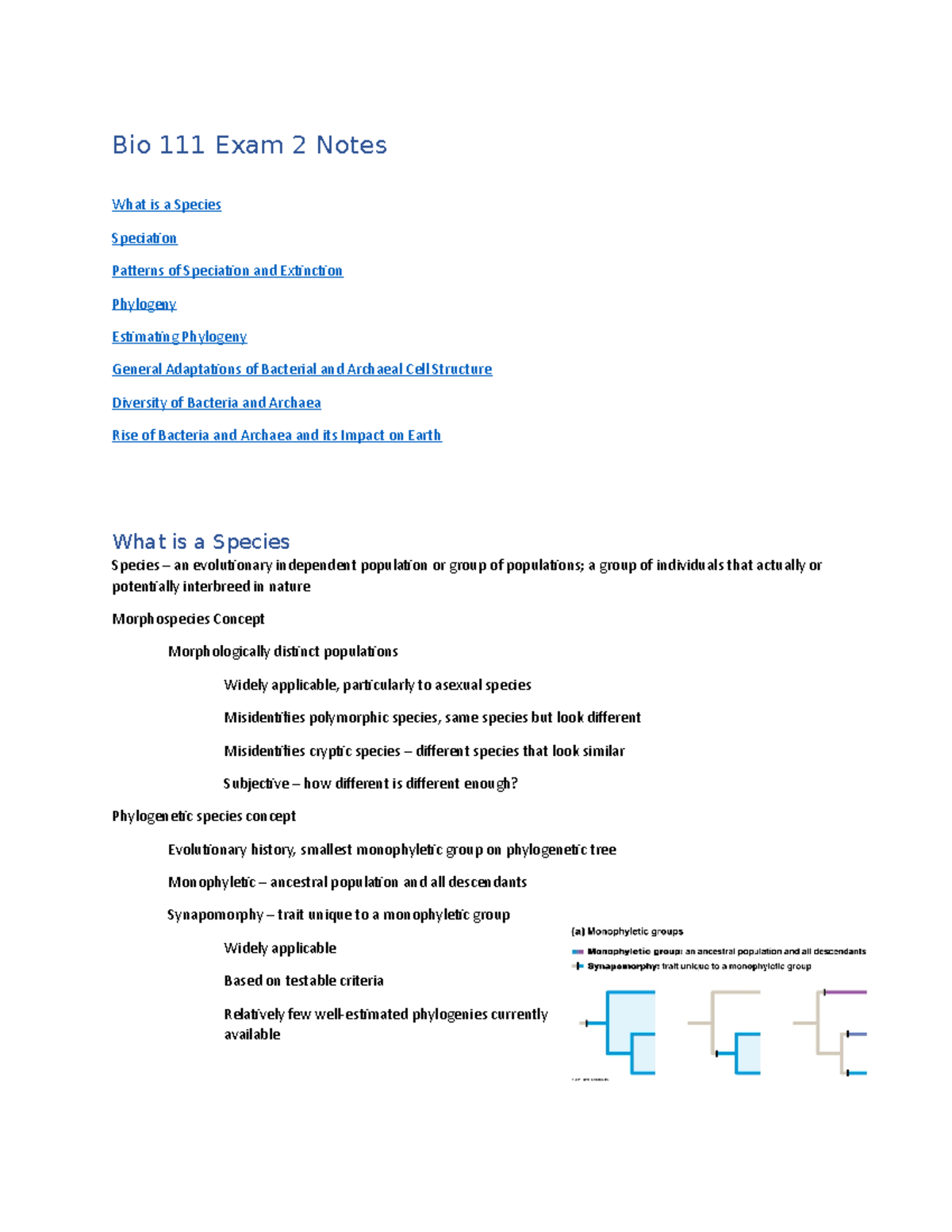 Notes Unit 2 - Species, speciation, extinction, phylogeny, bacteria and ...