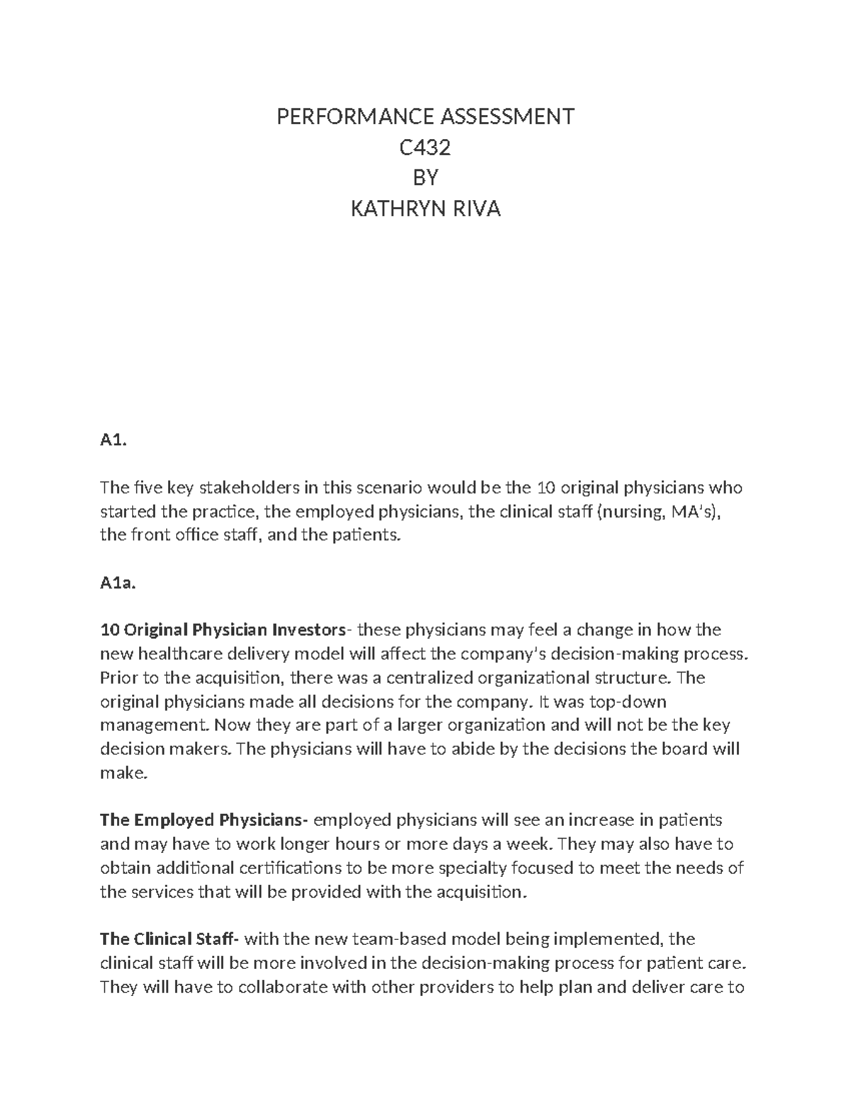 C432 Performance Assessment Pass First Attempt - PERFORMANCE ASSESSMENT ...