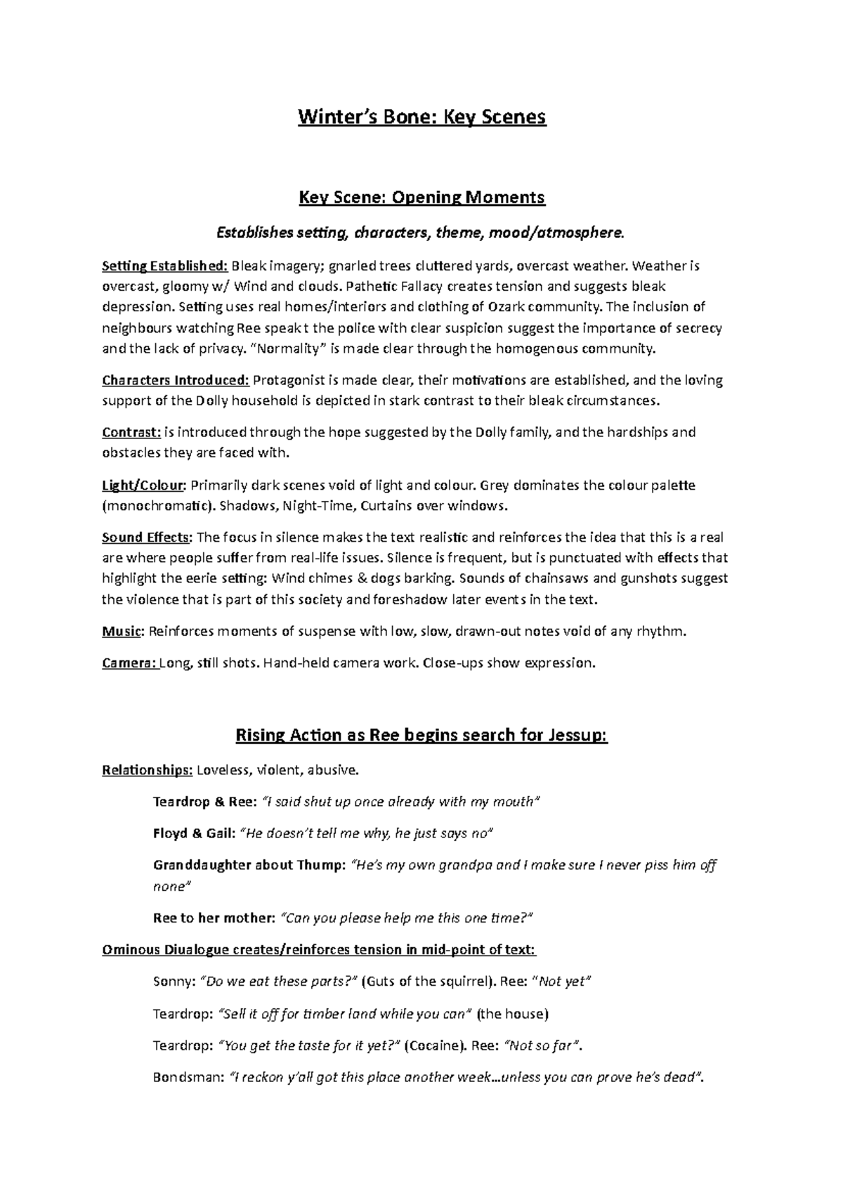 Winter's Bone Key Scenes - Winter’s Bone: Key Scenes Key Scene: Opening ...