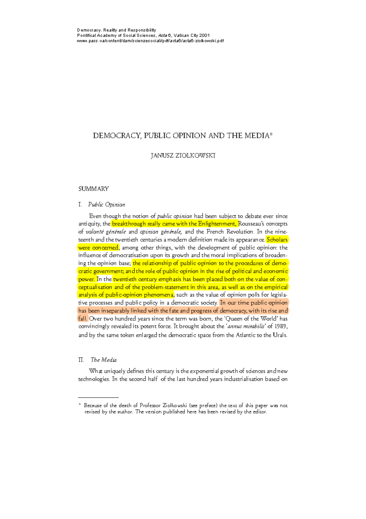 Public Opinion - DEMOCRACY, PUBLIC OPINION AND THE MEDIA* JANUSZ ...