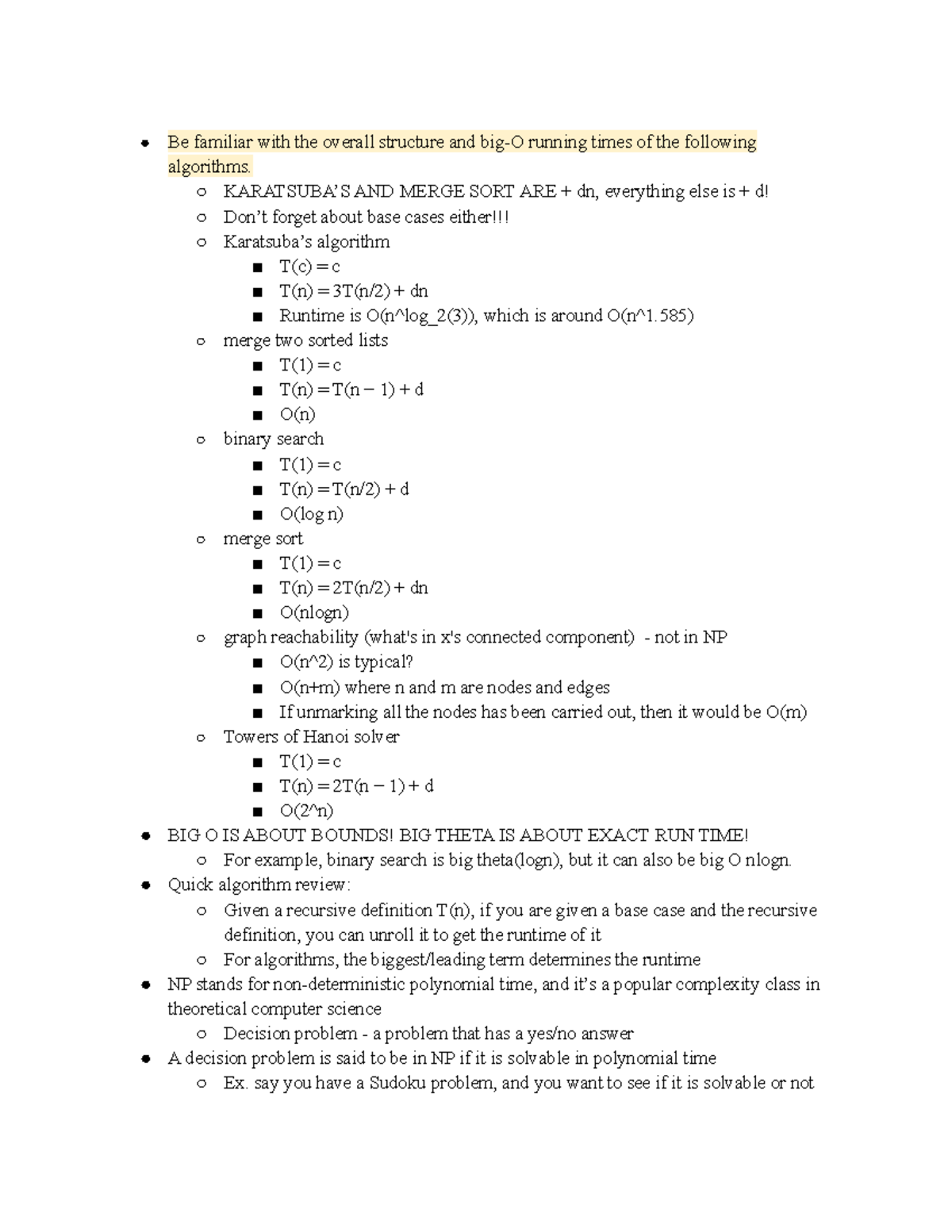 Np And Algorithms Big O Big Theta Recursion Trees From Pseudocode Be Familiar With The