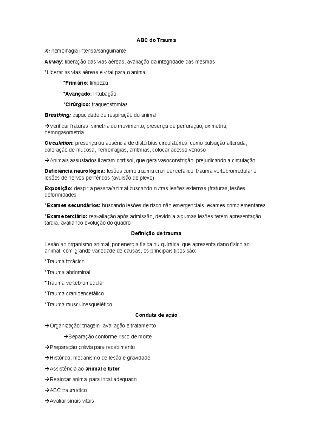 Abc do trauma - Resumo de aula - ABC do Trauma X: hemorragia intensa ...