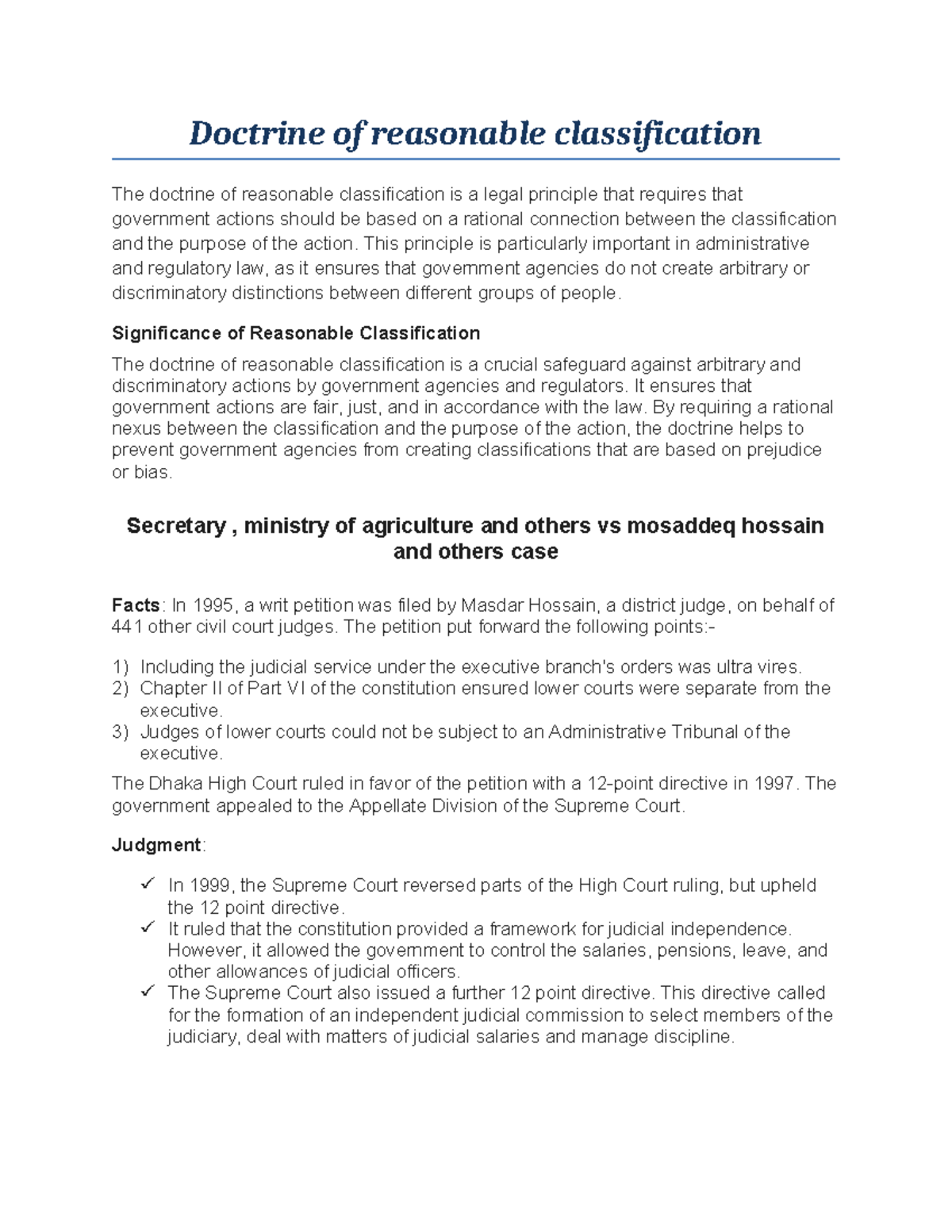 Doctrine of reasonable classification - This principle is particularly ...