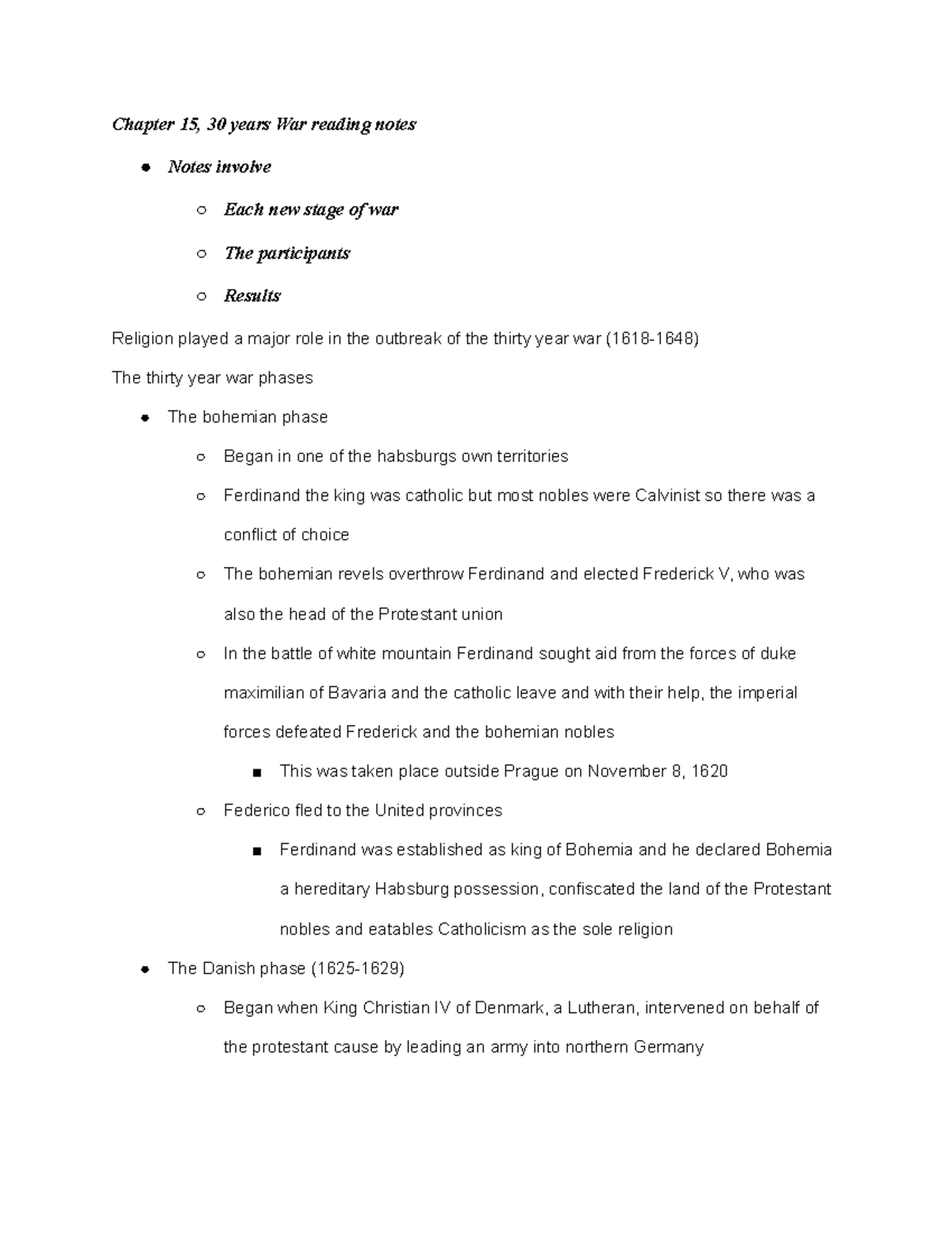 The thirty year wars reading notes - Chapter 15, 30 years War reading ...