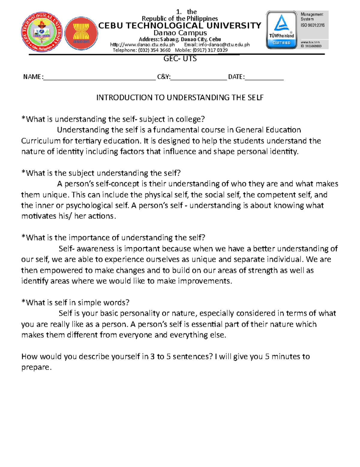 Intro-to-UTS - Introduction to Understanding the Self - the Republic of ...