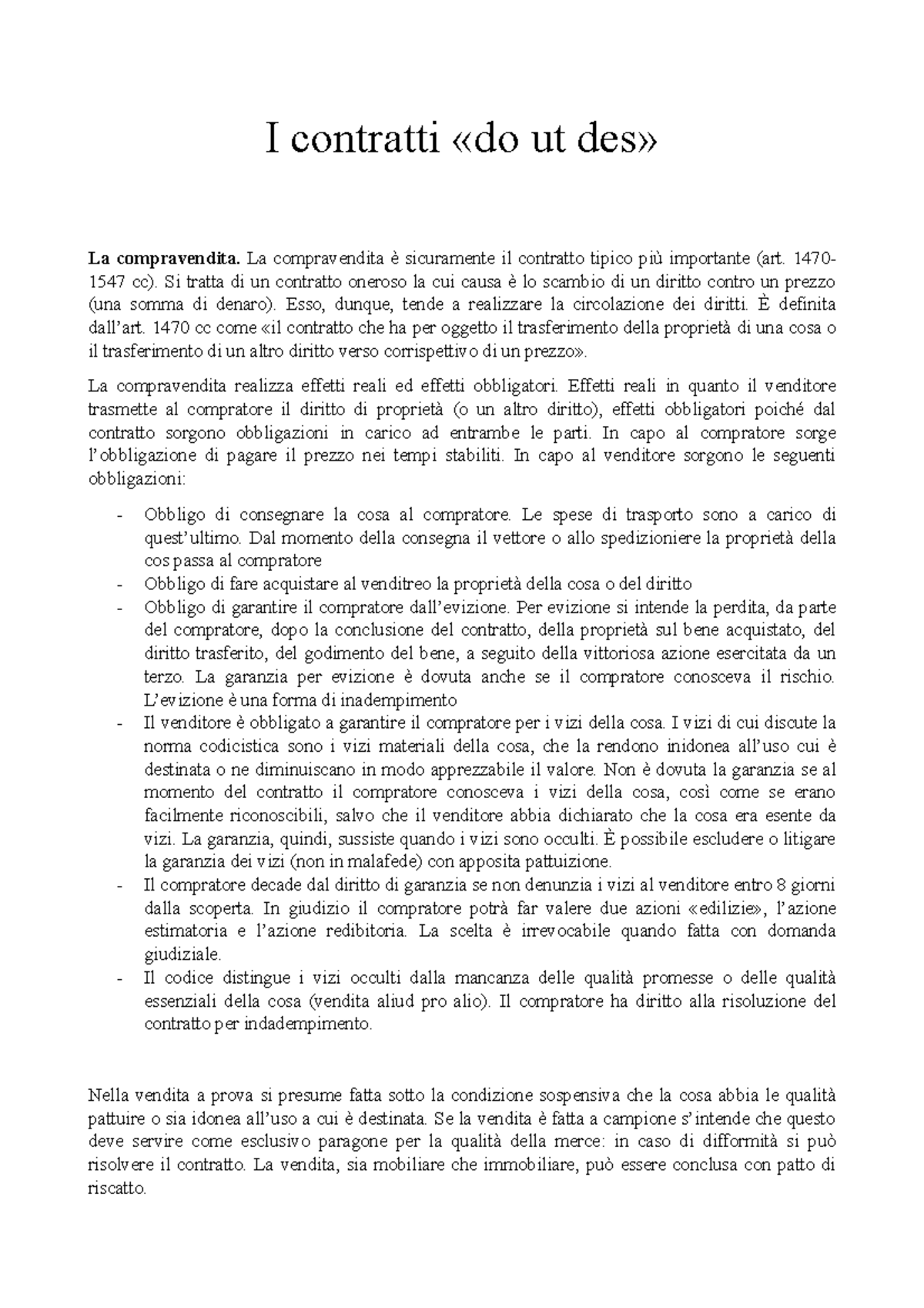 Diritto privato contratti do ut des - I contratti «do ut des» La ...