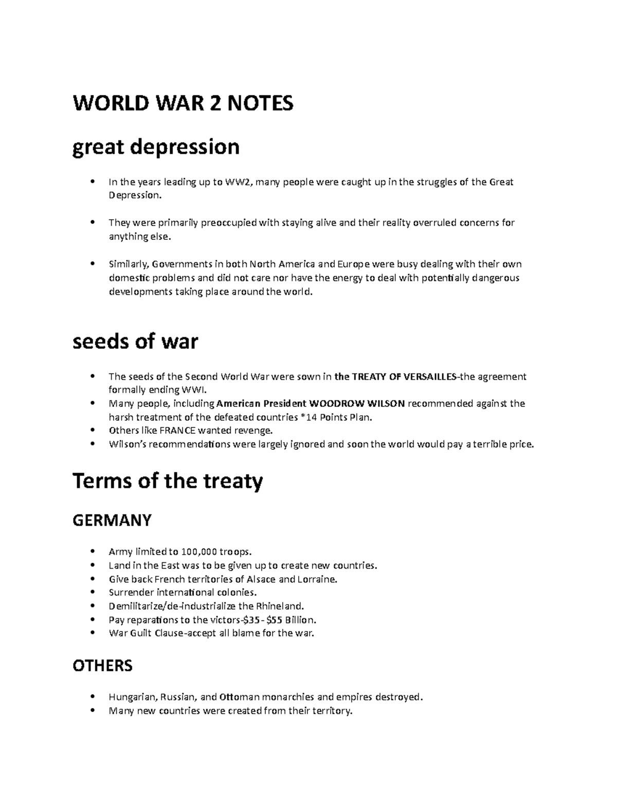 World war 2 notes - WORLD WAR 2 NOTES great depression In the years ...