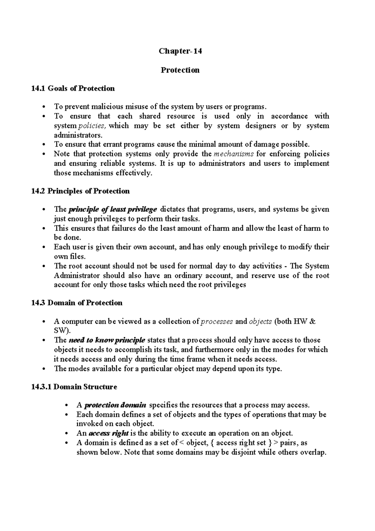 Protection-OS(Chapter-14 ) - Chapter- Protection 14 Goals of Protection ...