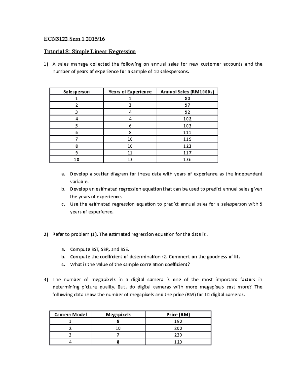 Tutorial 8 Sem 2 2020-21 - ECN3122 Sem 1 2015/ Tutorial 8: Simple ...