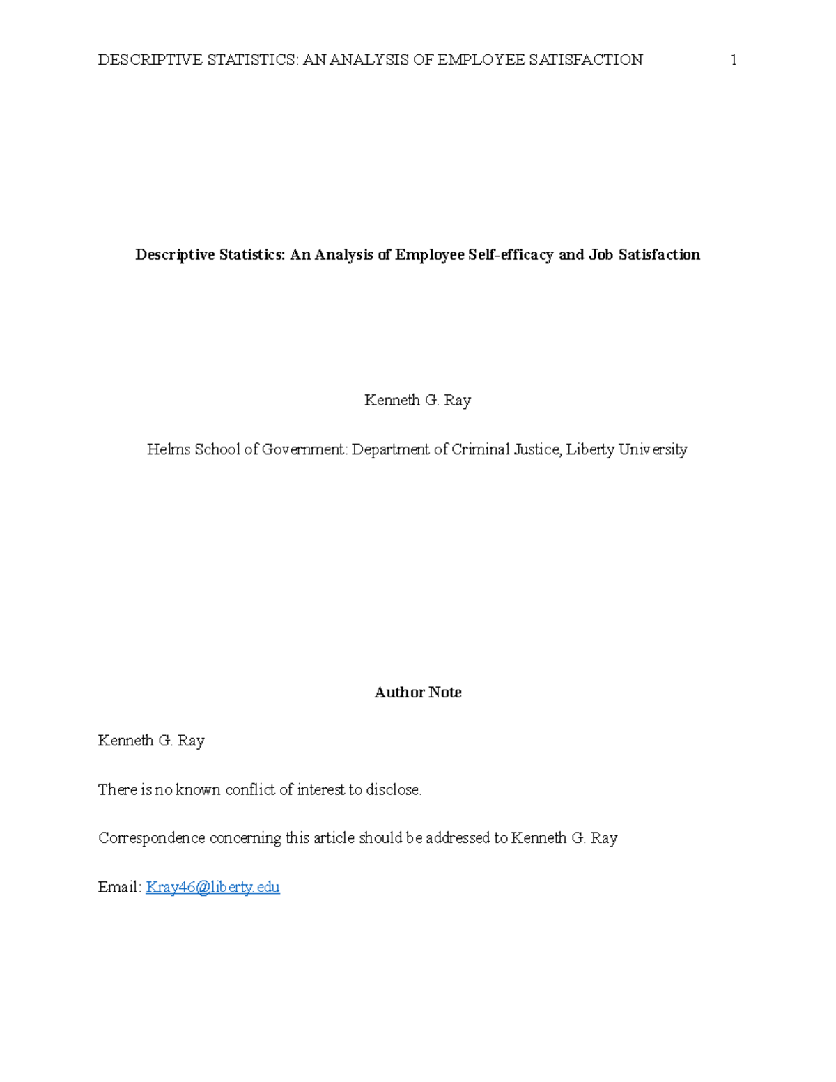 Descriptive Statistics Assignment - Descriptive Statistics: An Analysis of Employee Self ...