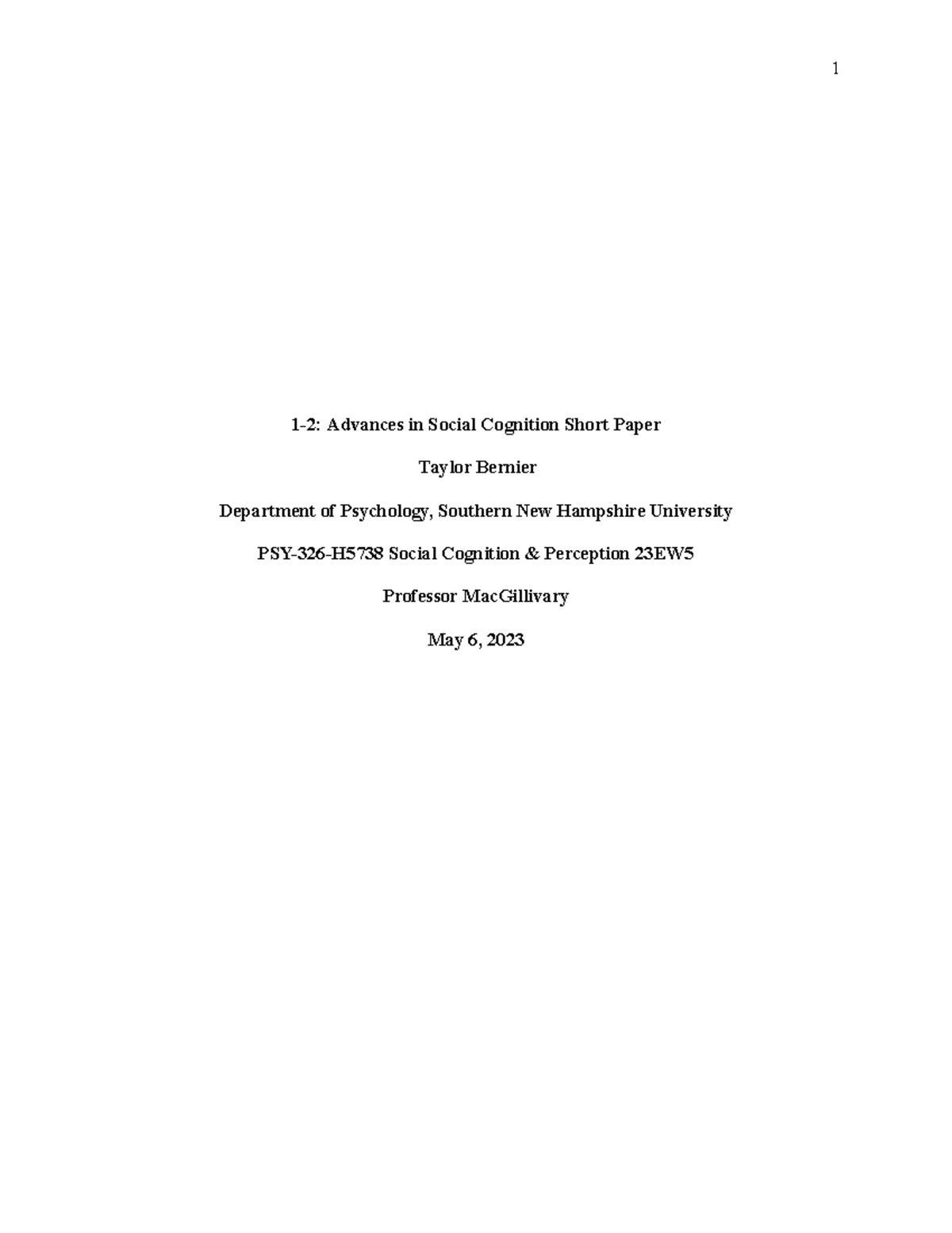 1-2 Short Paper social cognition - 1-2: Advances in Social Cognition ...