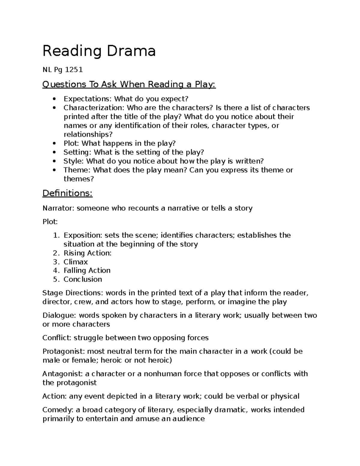 Reading Drama (NL) Notes - Reading Drama NL Pg 1251 Questions To Ask ...