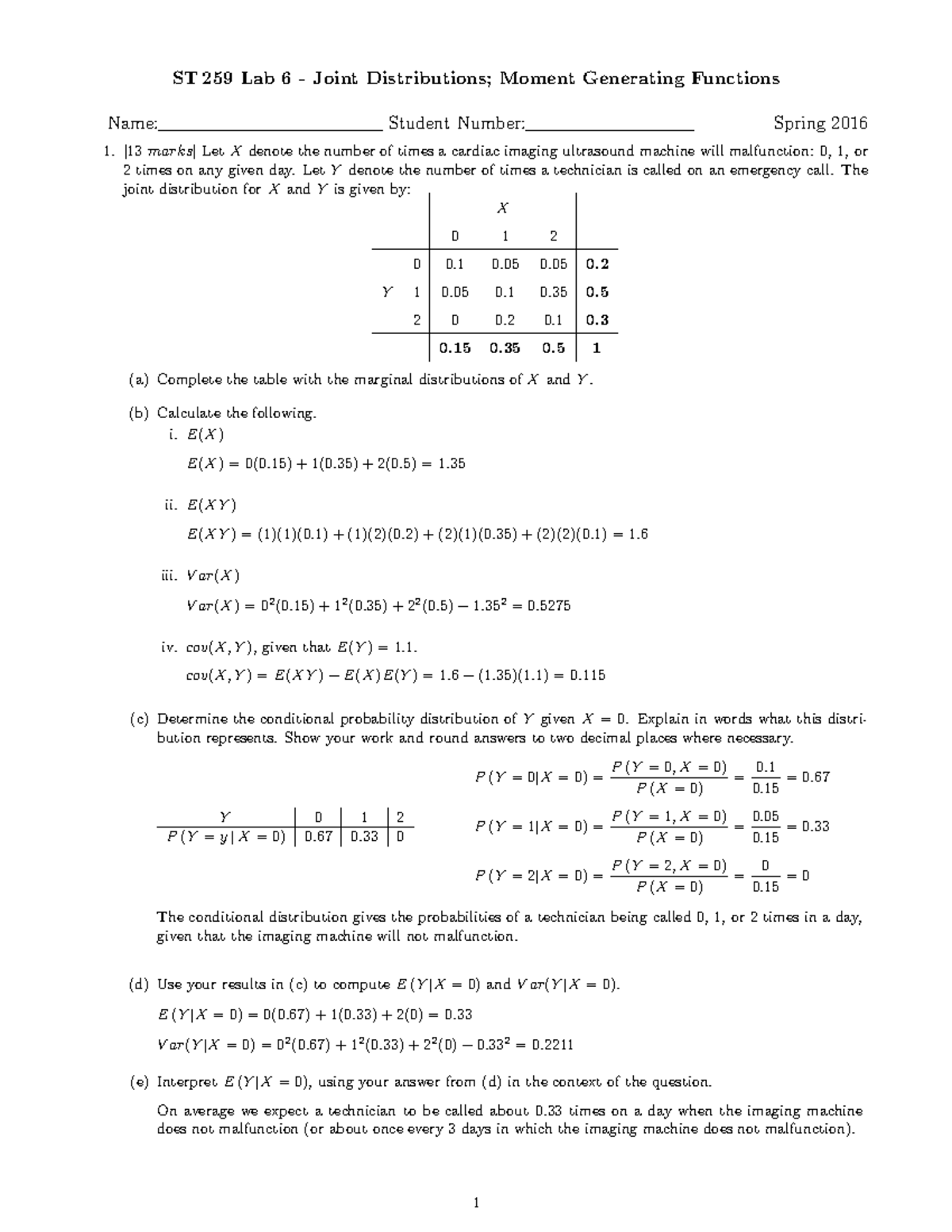 259lab6solns - The complete and correct work from the tutorial. - ST 259 Lab 6 - Joint - Studocu