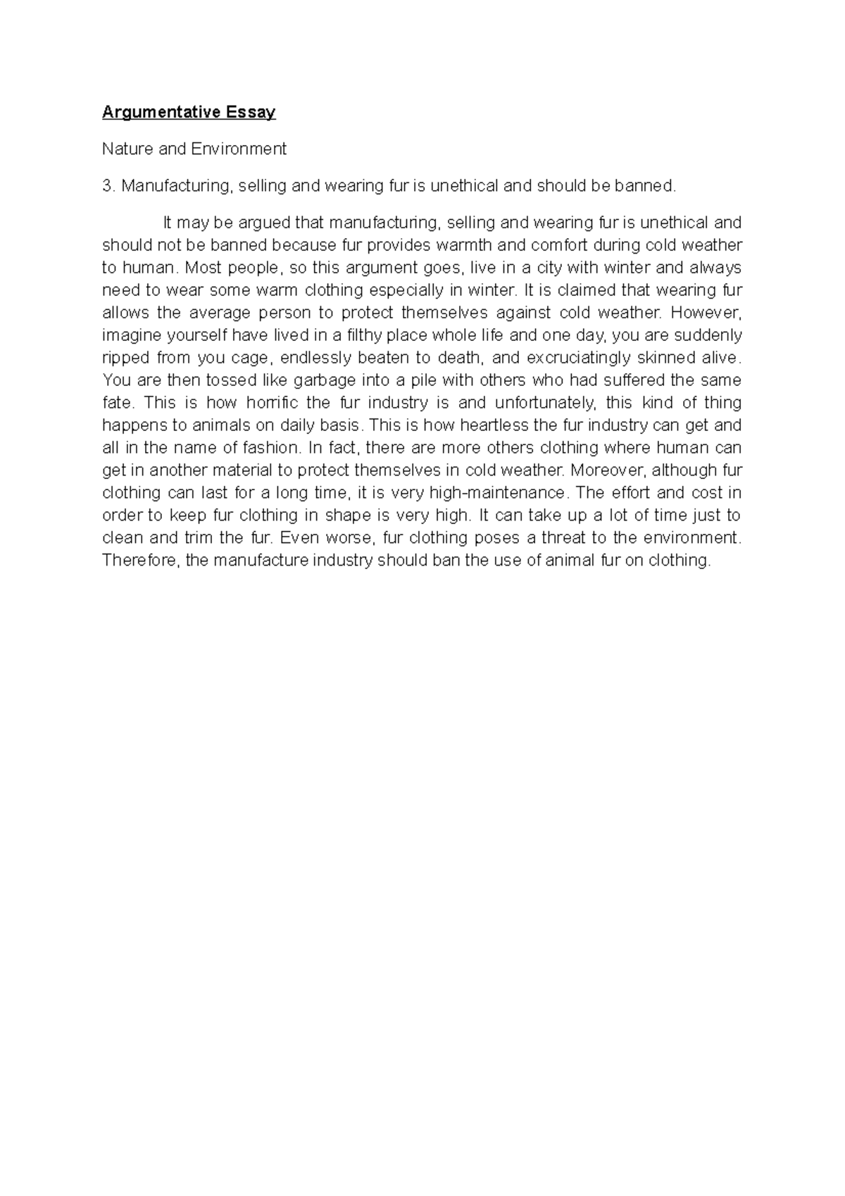 8.4 Individual Argumentative Essay - Argumentative Essay Nature and ...