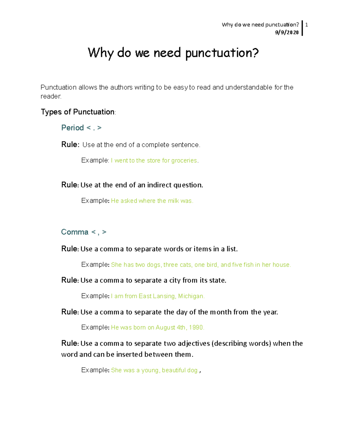 Homework 5(English) - 9/9/ Why do we need punctuation? Punctuation ...