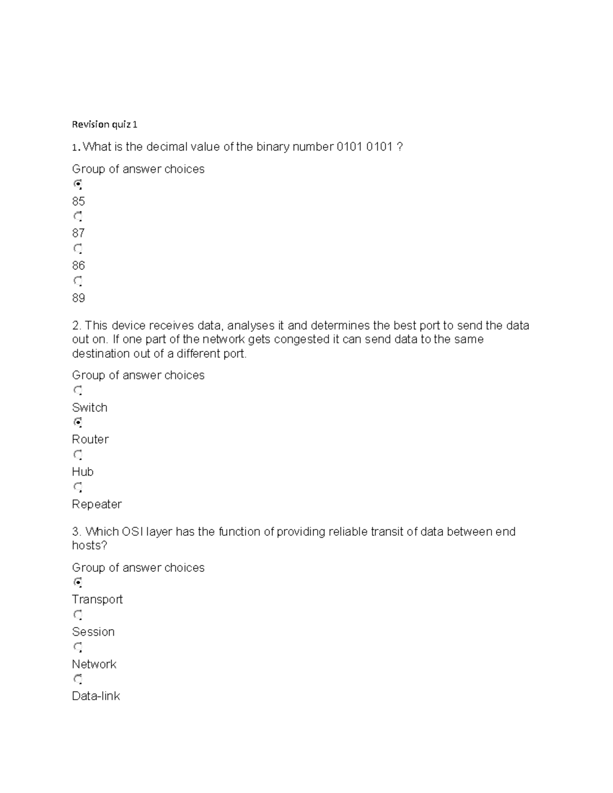 Revision quiz - fasdfwefd - Revision quiz 1 What is the decimal value of the binary number 0101 ...