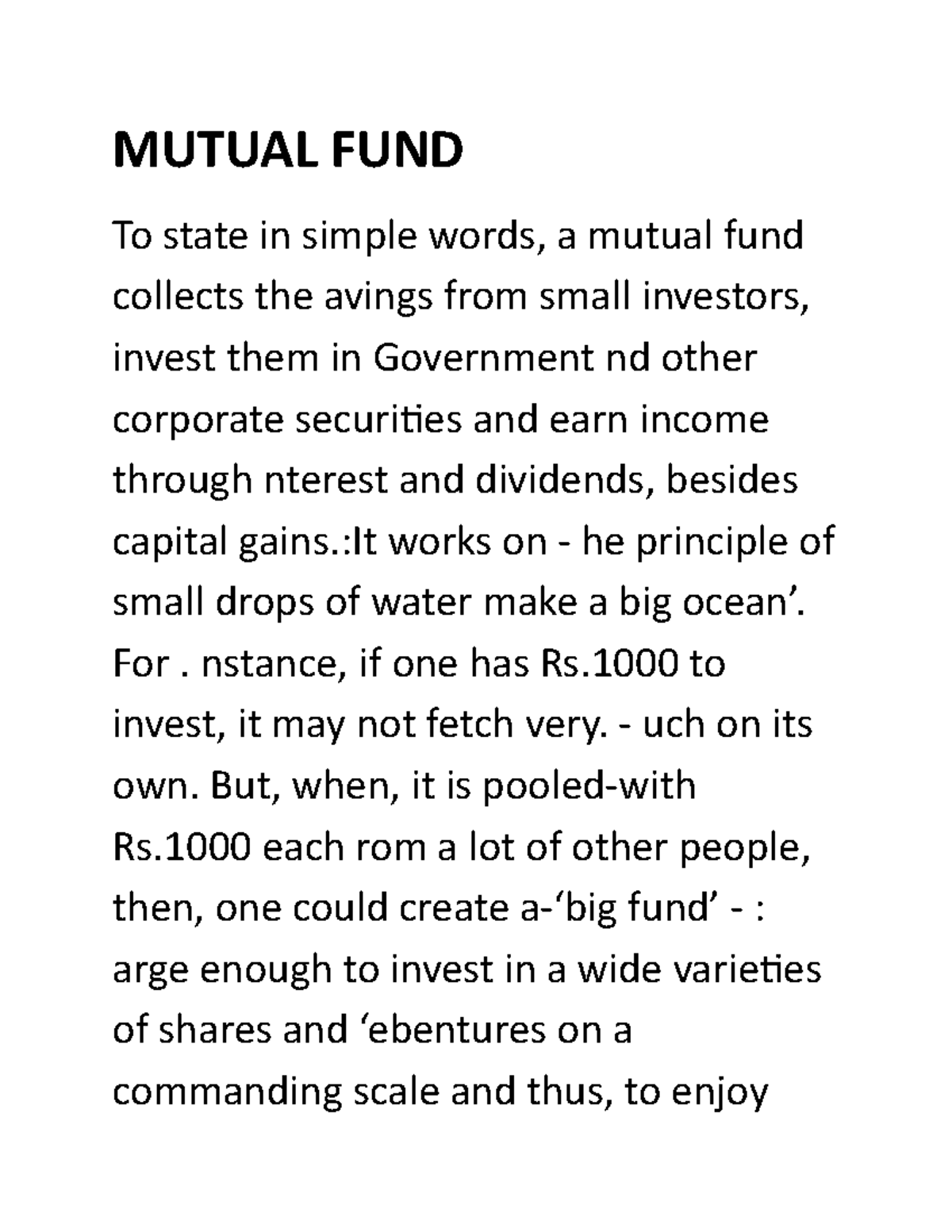 Mutual FUND - MUTUAL FUND To state in simple words, a mutual fund ...