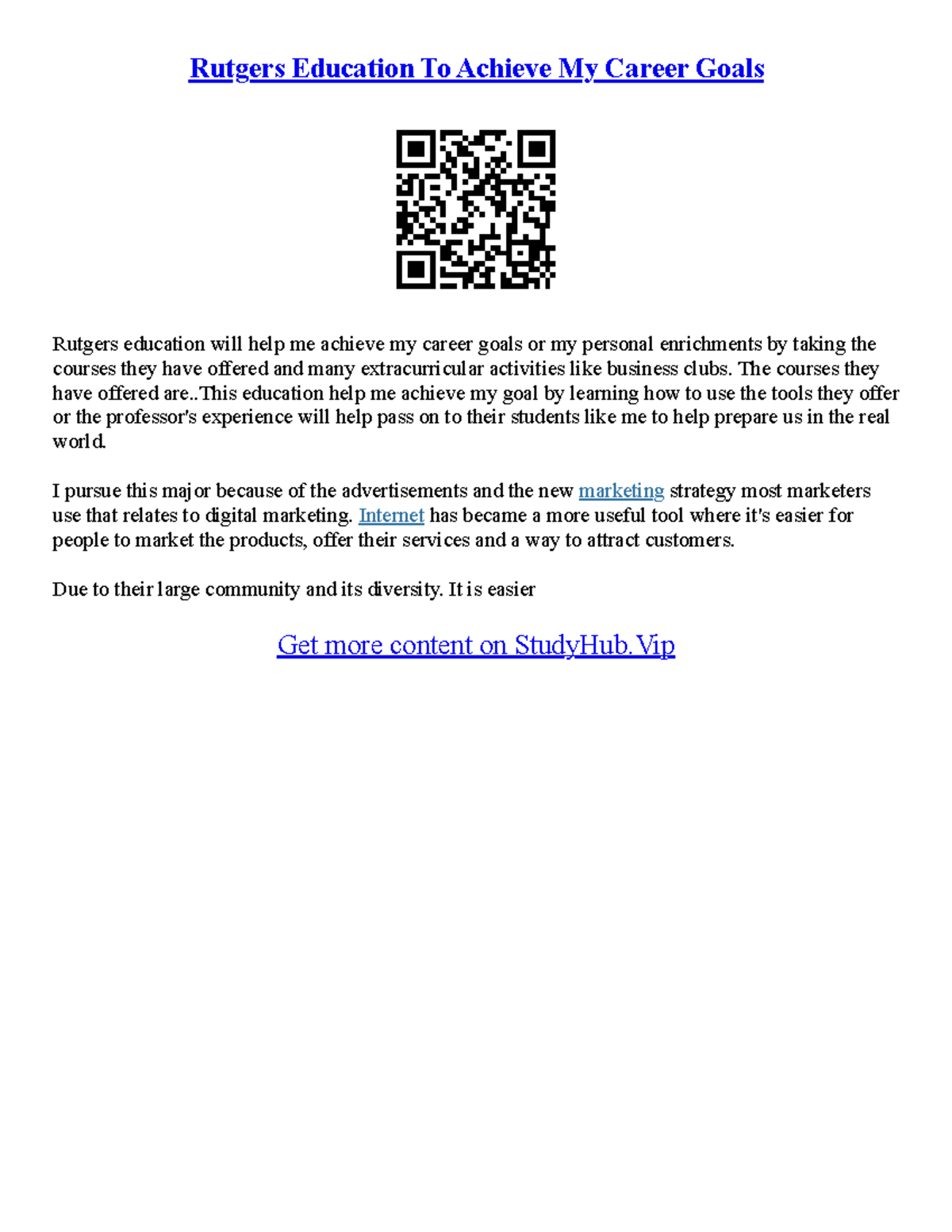 Rutgers Essay Sample - Rutgers Education To Achieve My Career Goals ...